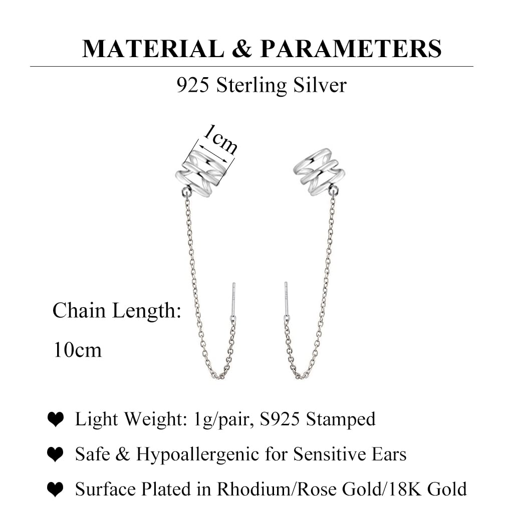 SLUYNZ 925 Sterling Silver Ear Cuff Earrings Chain for Women Crawler Earrings Wrap Helix Climber Earrings (A-Silver)