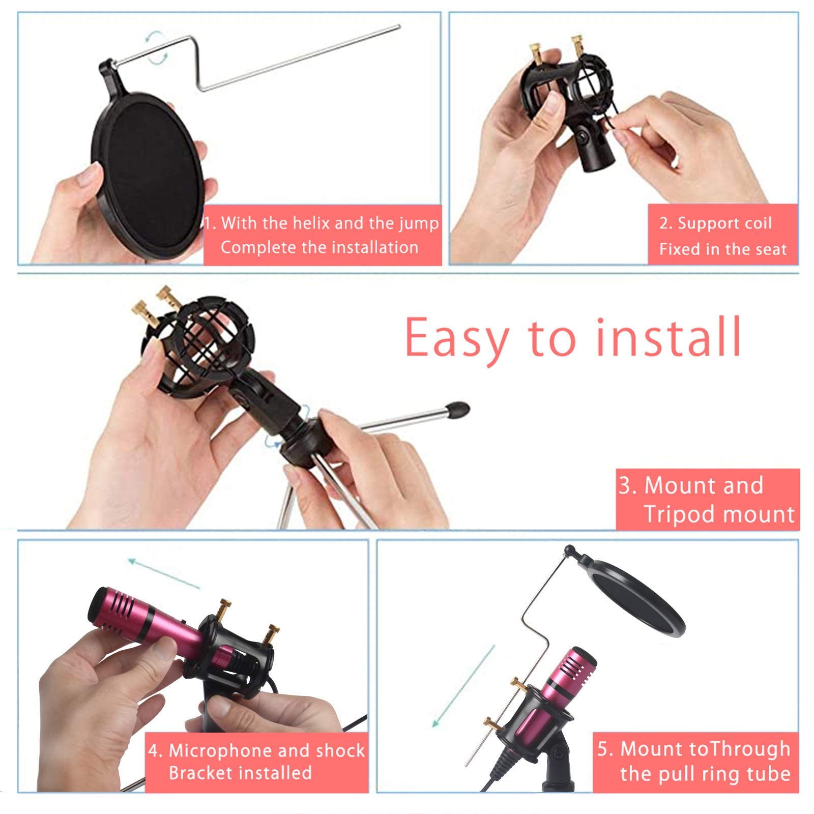 TKOAIY 3.5mm Mini Streaming Microphone for PC, Laptop, Mobile, Ipad, MAC, Windows,for Recording, Podcast, Online Chatting, YouTube(Pink)