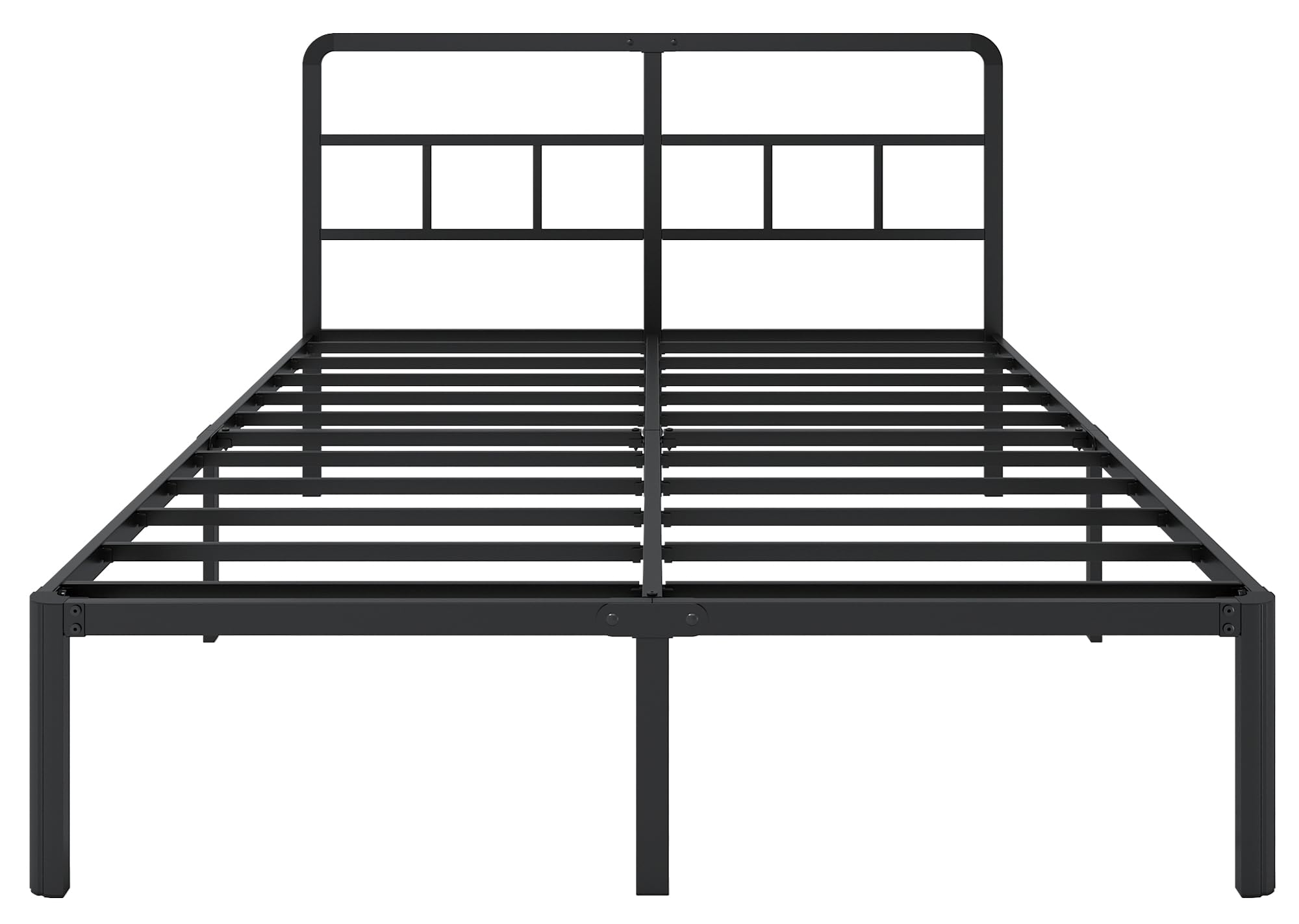 Riwanca 14 Inch Full Size Bed Frame with Headboard, No Box Spring Needed, Heavy Duty Black Metal Platform Mattress Foundation with Rounded Corners, Non-Slip Noise Free, Under Bed Storage Space