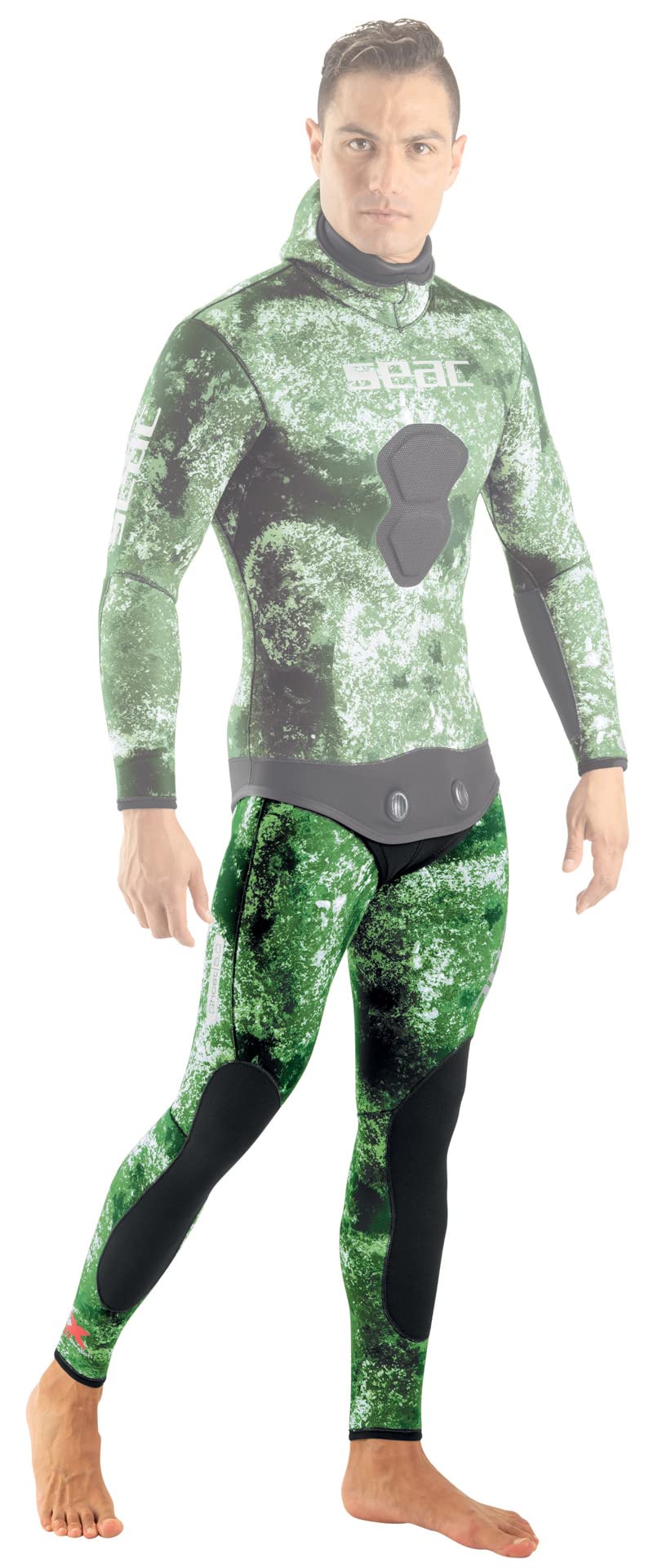 SEAC Ghost, High-Waisted Pant in 5 mm Ultrastretch Neoprene for Freediving and Spearfishing, camo Green, Medium (0010352250055A)
