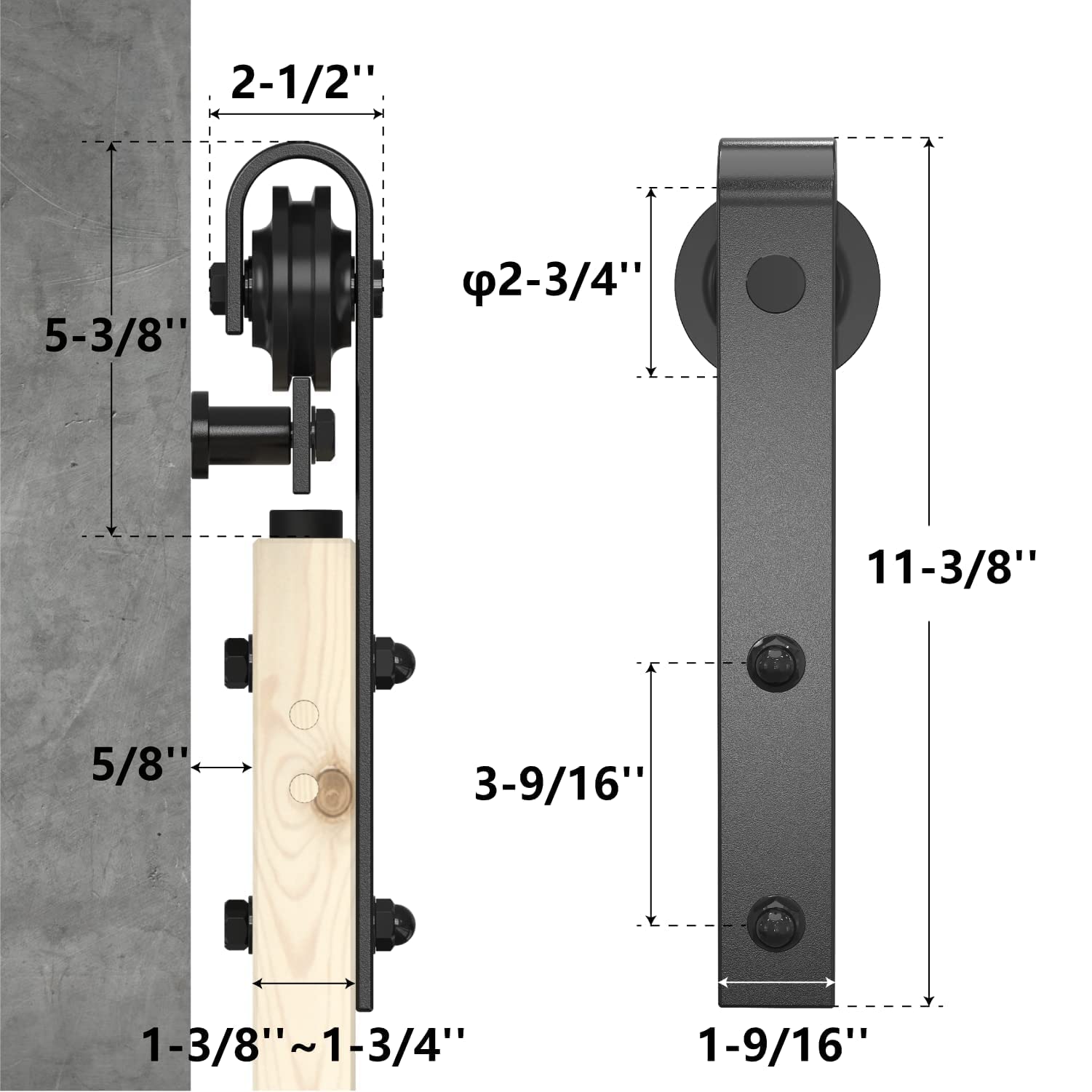 WINSOON 8FT Sliding Barn Wood Door Hardware Cabinet Closet Kit with 2PCS 12 Inch Sliding Barn Door Handles Black Hardware with Pull and Flush Barn Door Handle Set