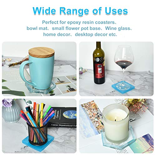 Timoo Resin Molds 8 Pack Coaster Silicone Molds, Coaster Molds for Resin Casting, Contain 4 Pcs Square and 4 Pcs Hexagon Epoxy Resin Molds for Making Coasters, DIY Resin Artwork, and Home Decor