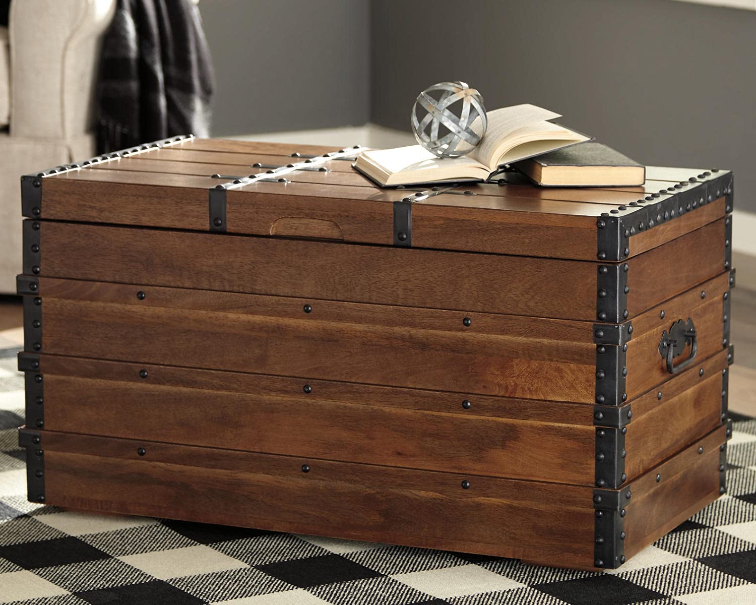Signature Design by Ashley Amsel Industrial Storage Trunk or Coffee Table, Dark Gray