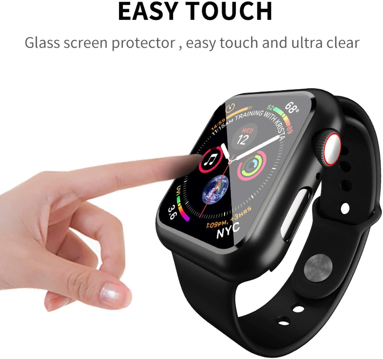 Smiling Case Compatible with Apple Watch Series 3 & Series 2 38mm with Built in Tempered Glass Screen Protector- All Around Hard PC Case Overall Protective Cover - Black