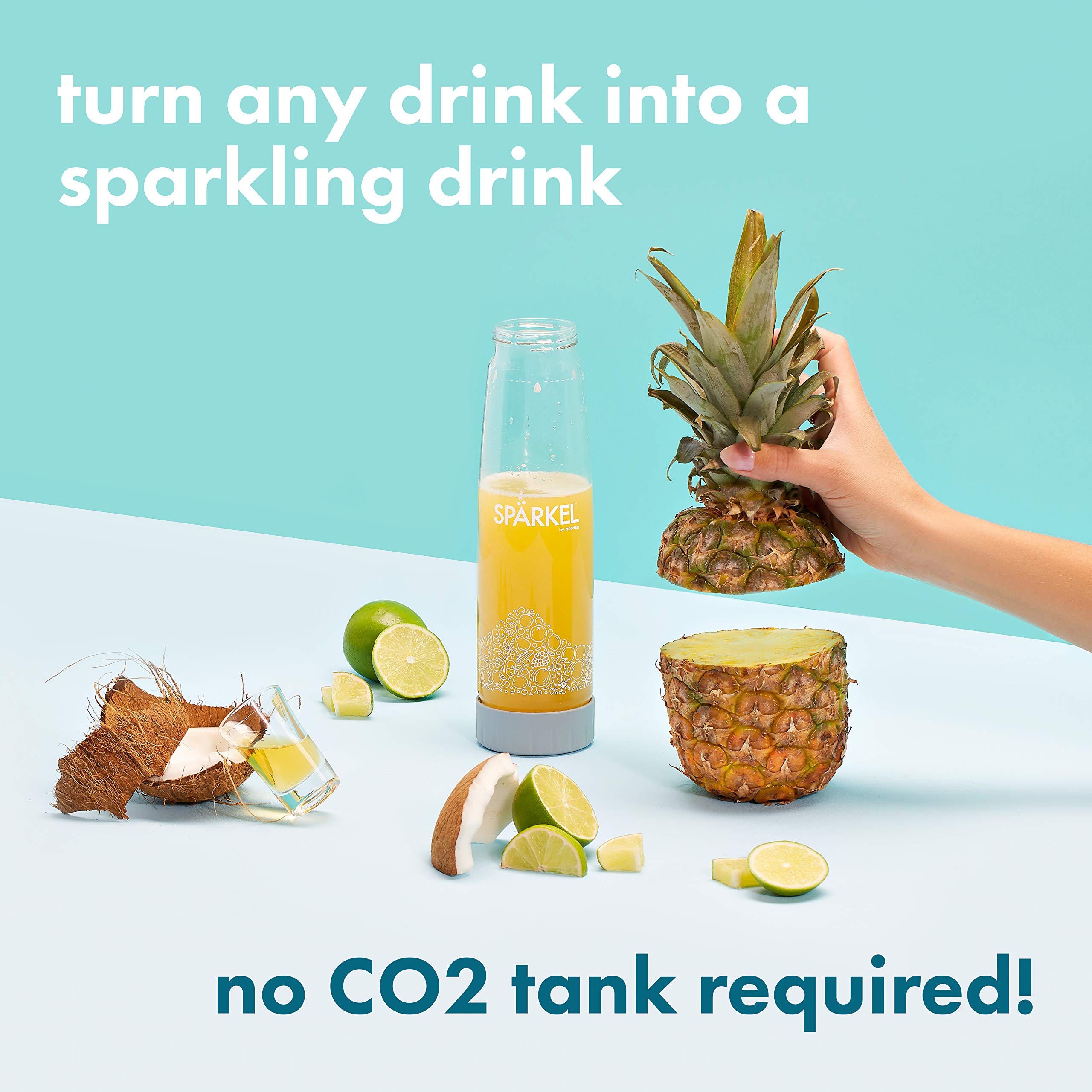 Spärkel Beverage System (Silver) - Sparkling Water and Soda Maker - A New Way of Sparkling - Use Fresh & Natural Ingredients - No CO2 Tank Needed
