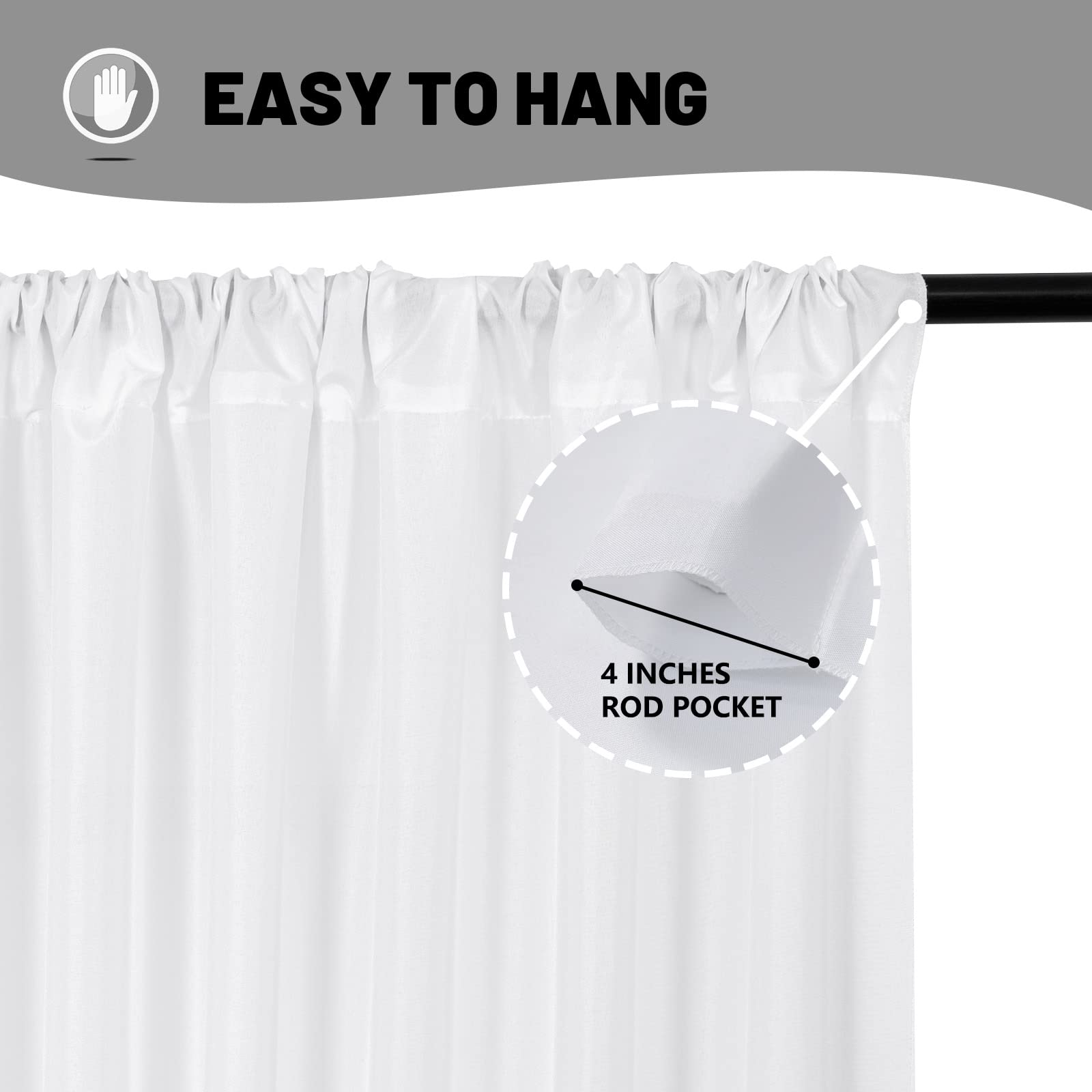 White Backdrop Curtain for Wedding Decor Holiday Party 4 Panels- White Wedding Backdrop Polyester Photography Backdrop Drapes Baby Shower Birthday Privacy Sliding Curtains Home Decor,5ft x 10ft