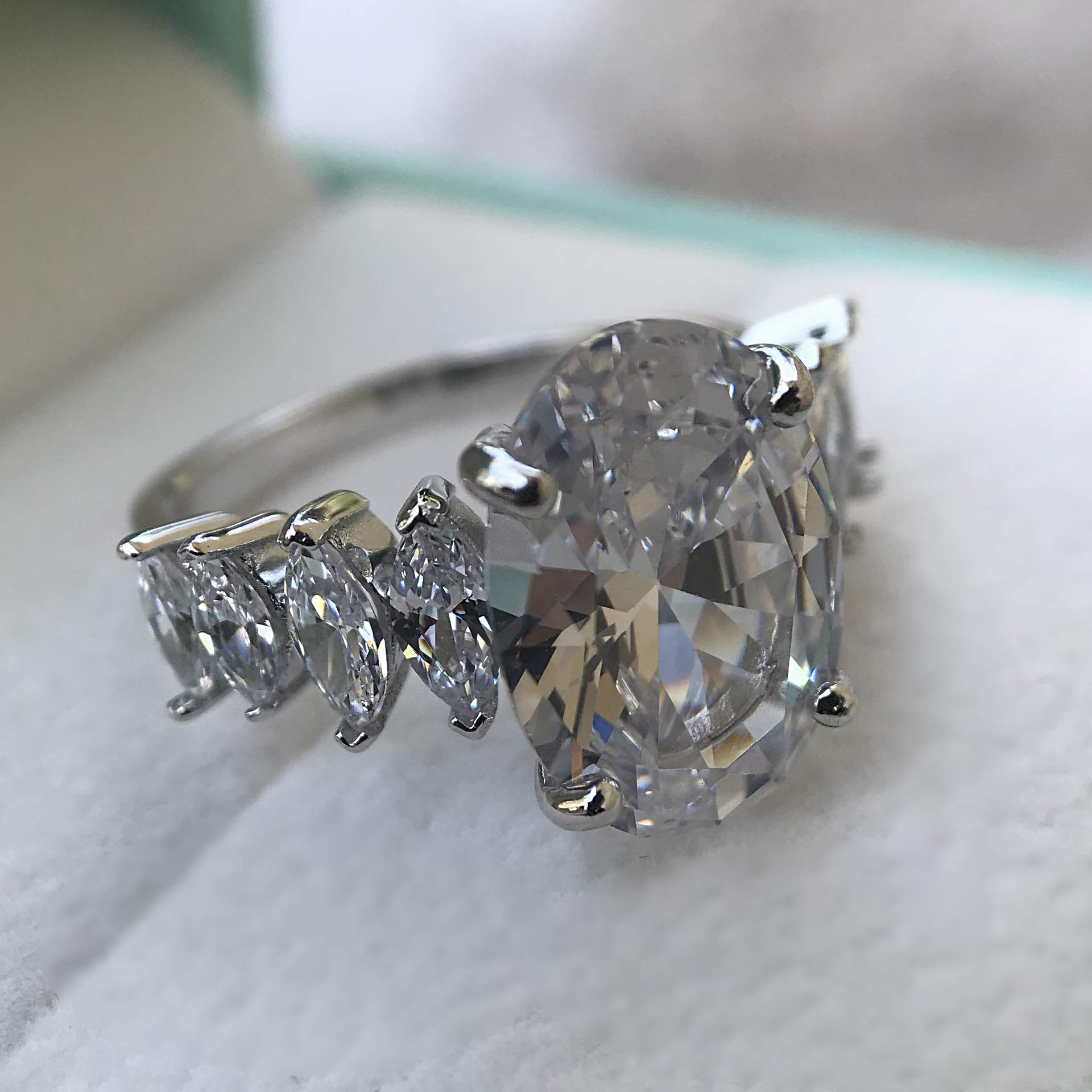 WANGYUSHENG Plated Silver Marquise Cut & Oval Cut Cubic Zirconia CZ Statement Halo Art Deco Cluster Wedding Engagement Ring 6.8 carats (US size 8)