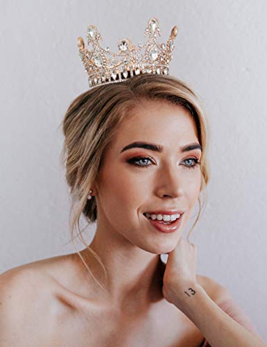 SWEETV Rose Gold Queen Crown for Women, Baroque Crown for Cake Topper, Costume Accessories for Wedding Brithday Party Babyshower Pageant