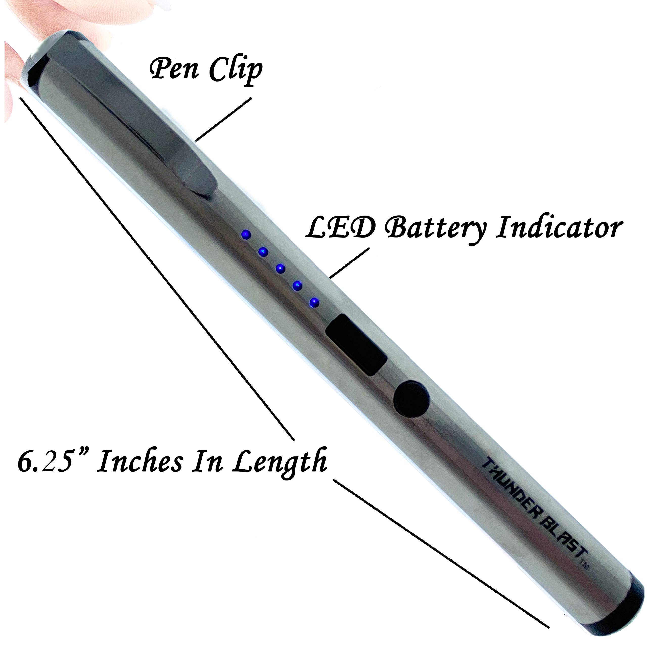 Thunder Blast OTH220 6.25inch Tactical Pen HIGH Power STUN Gun TAZOR WMicro USB Charger for SELF Defense USE ONLY. , Silver