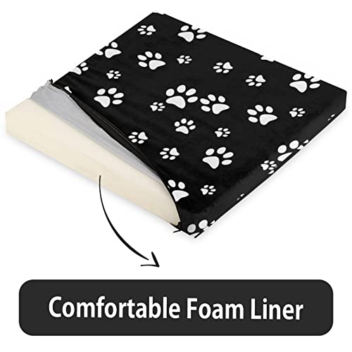 White Dog Puppy Paw Print Square Seat Cushion Non Slip Durable Chair Cushion Pads for Dining Room, Office, Kitchen, Sofa, Floor, Outdoor, Patio Chairs Decorative