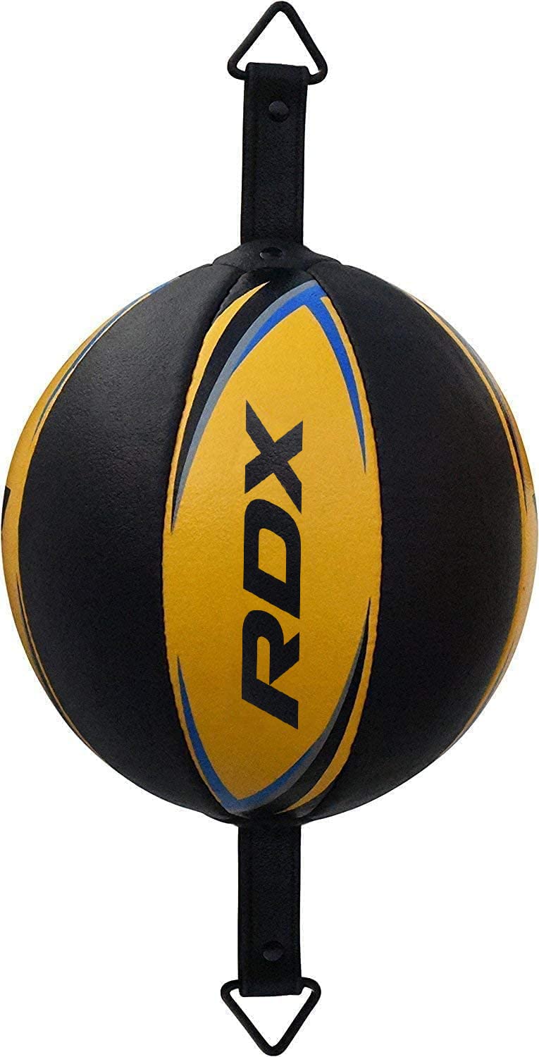 RDX Double End Speed Ball Leather Boxing Double End Speed Ball Bag MMA Double End Dodge Ball Punching Training Floor to Ceiling Rope Workout (Golden)