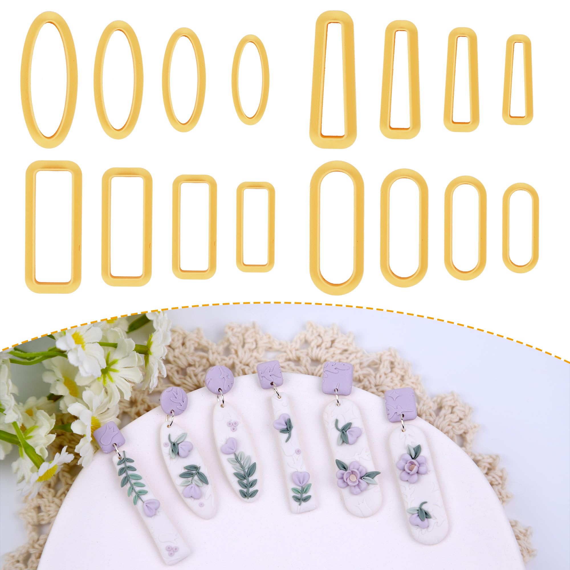 Puocaon Rectangle Clay Cutters Set - 16 Pcs Clay Cutters for Polymer Clay Jewelry, Basic Polymer Clay Cutters for Earrings Making, 3D Print Clay Cutters Supplementary for Floral Clay Earrings Design