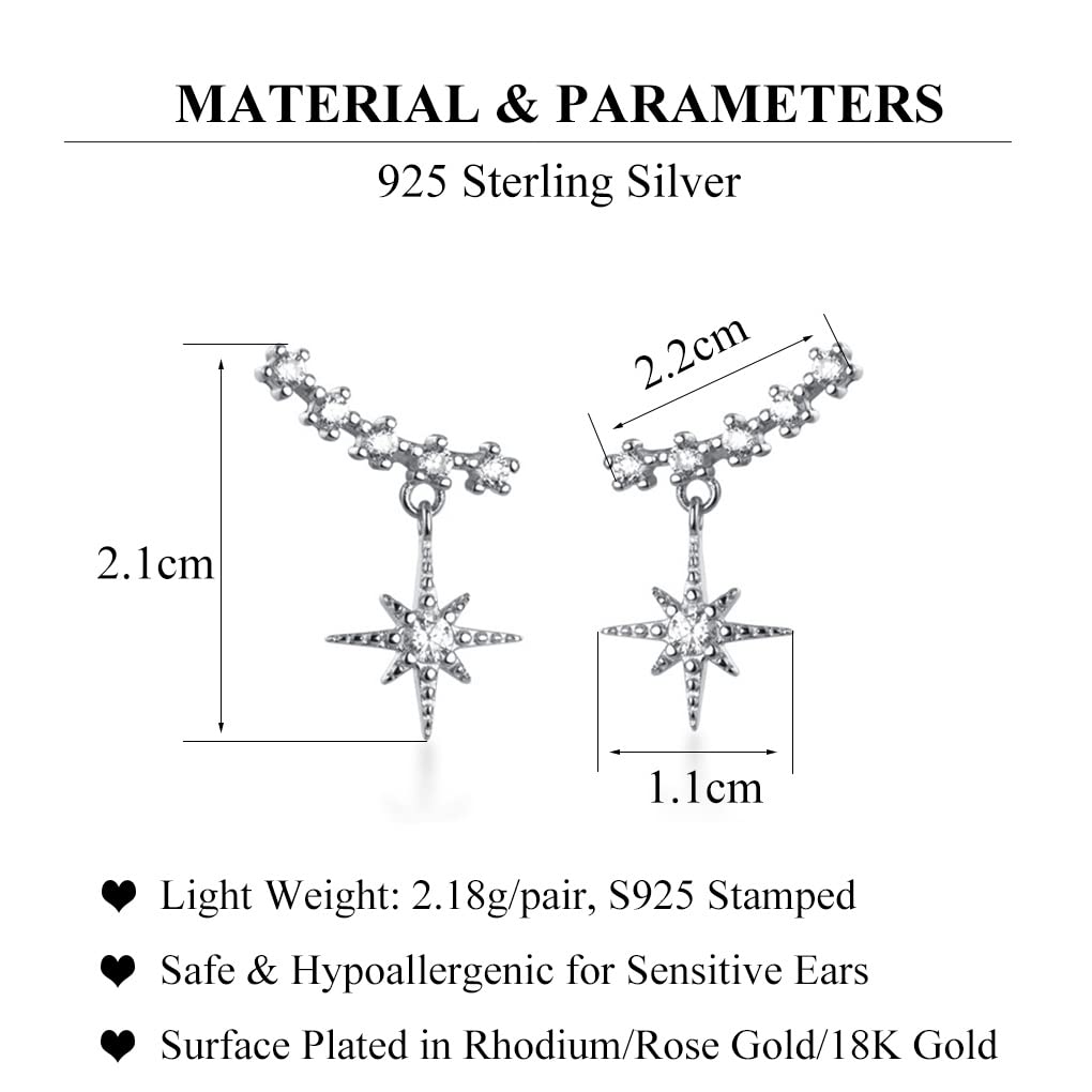 SLUYNZ Sparkling Star Drop Earrings for Women Sterling Silver Star Wrap Earrings Studs