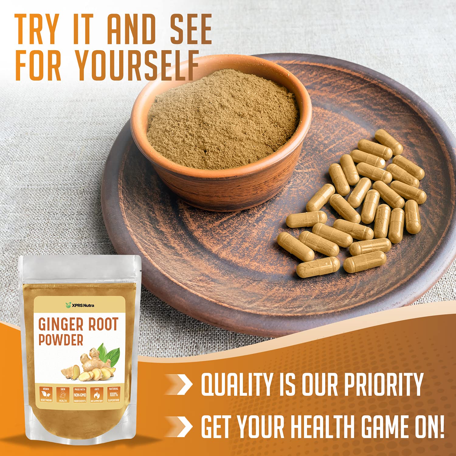 XPRS Nutra Ginger Powder - Premium Ground Ginger Root Powder with Potent Spicy Flavor - Ground Ginger Powder - Vegan Friendly Sustainably Grown Powdered Ginger (4 Ounce)