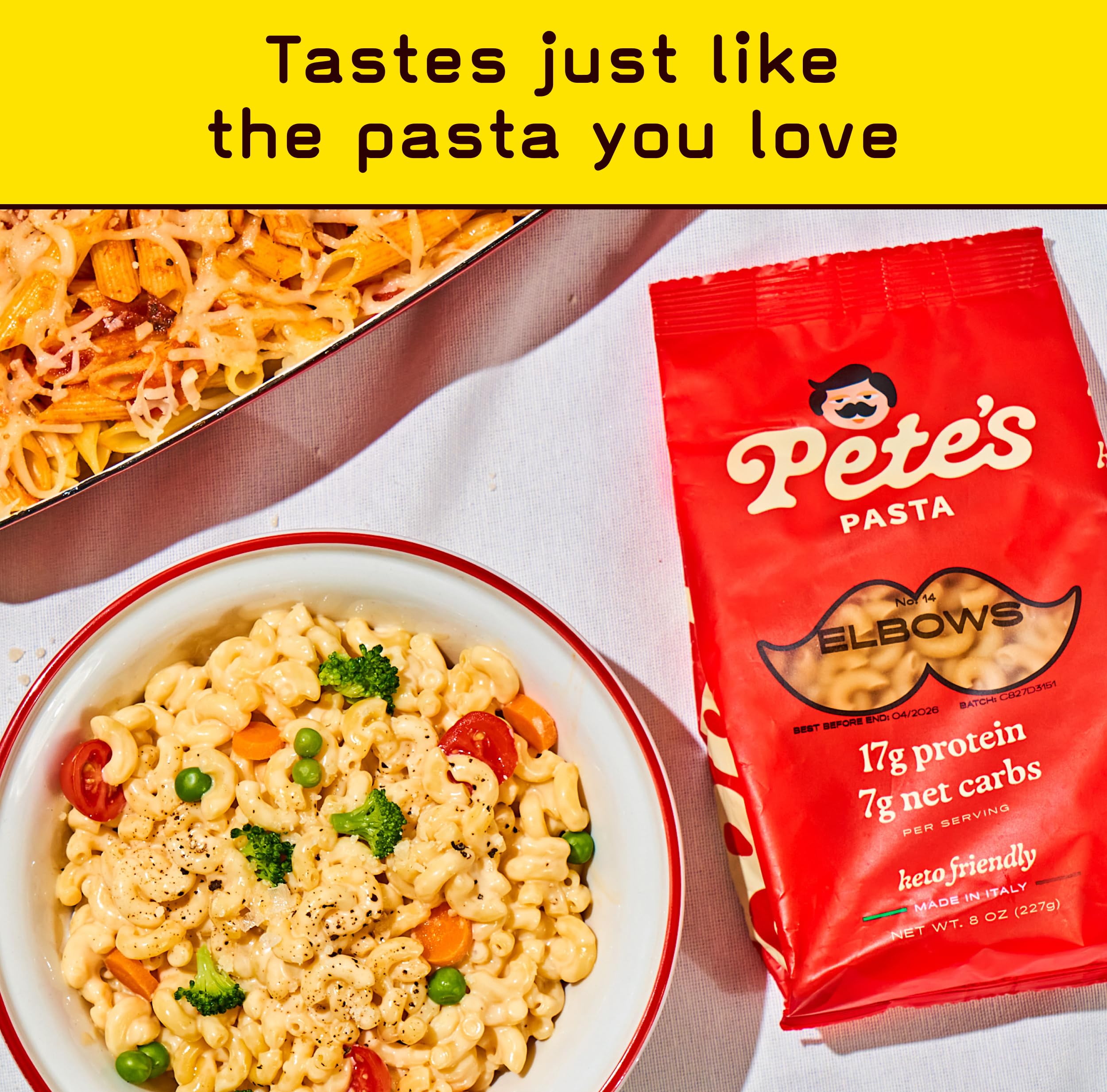 Pete's Pasta 3 Pack Elbow Noodles Pasta 8oz – 7g Low Carb Pasta – 17g High Protein Pasta – Authentic Italian Keto Pasta Noodles – Healthy Low Calorie Elbow Pasta – Wheat Pasta Imported from Italy