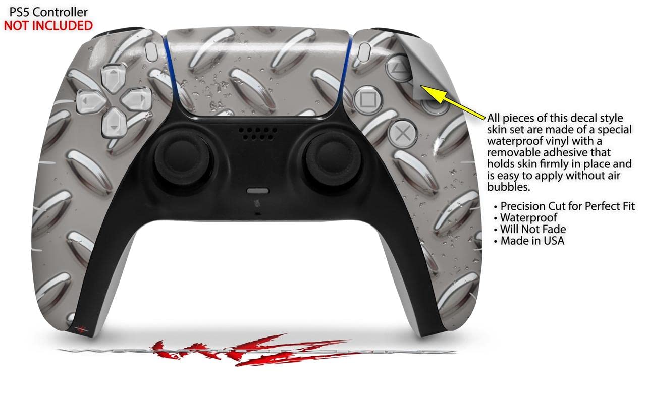 WraptorSkinz Skin Wrap compatible with Sony PS5 DualSense Controller Diamond Plate Metal 02 (CONTROLLER NOT INCLUDED)