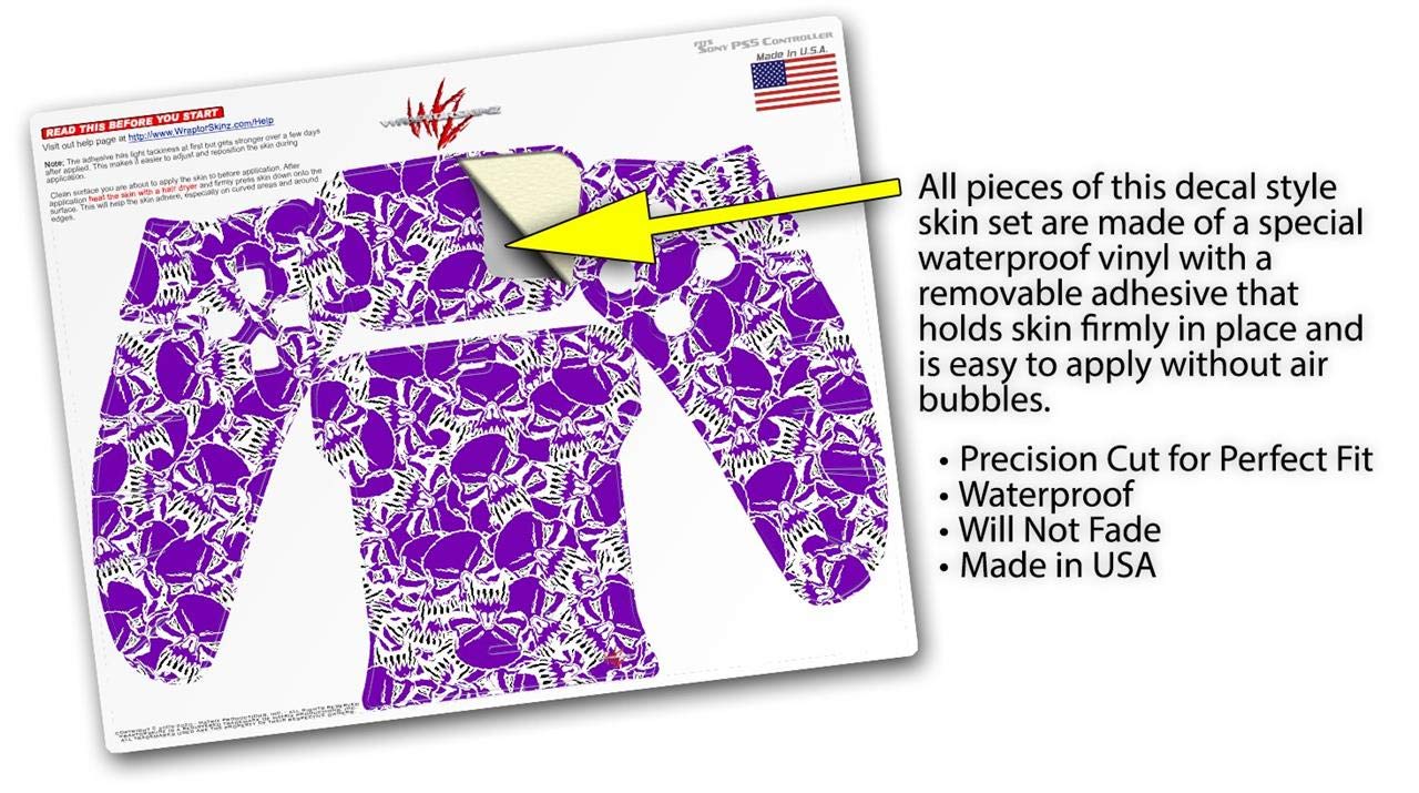 WraptorSkinz Skin Wrap compatible with Sony PS5 DualSense Controller Scattered Skulls Purple (CONTROLLER NOT INCLUDED)