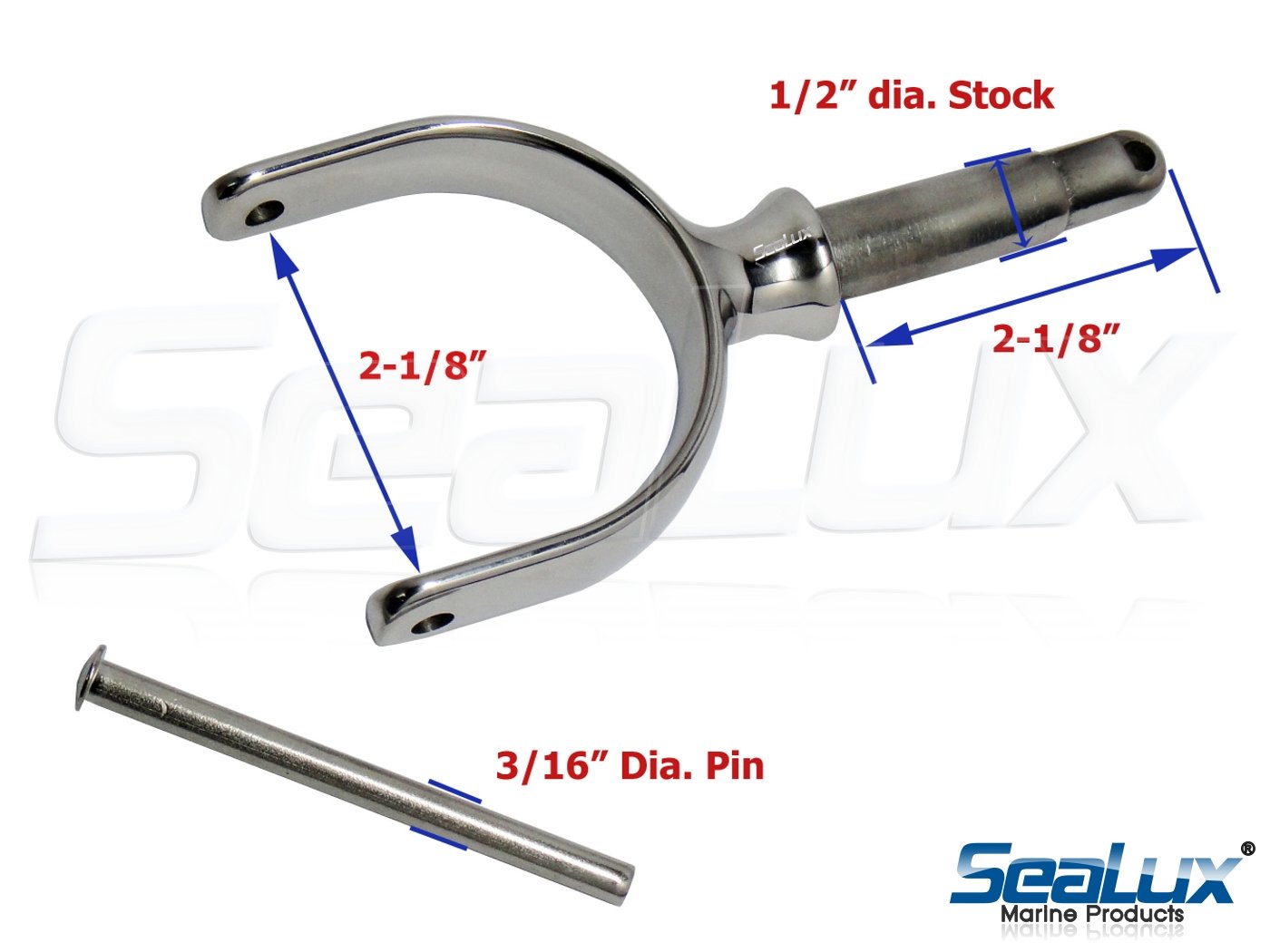 SeaLux 316 Stainless Steel North River/Horn Pinned Oarlock Heavy Duty 1/2"x 2" Shaft for Boat/Kayak