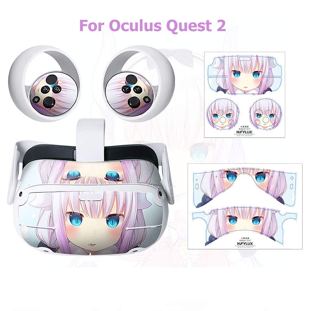 VR Headset and Controller Stickers Skin Decal for Quest 2 Accessories(Big-Eyed Cute Girl)