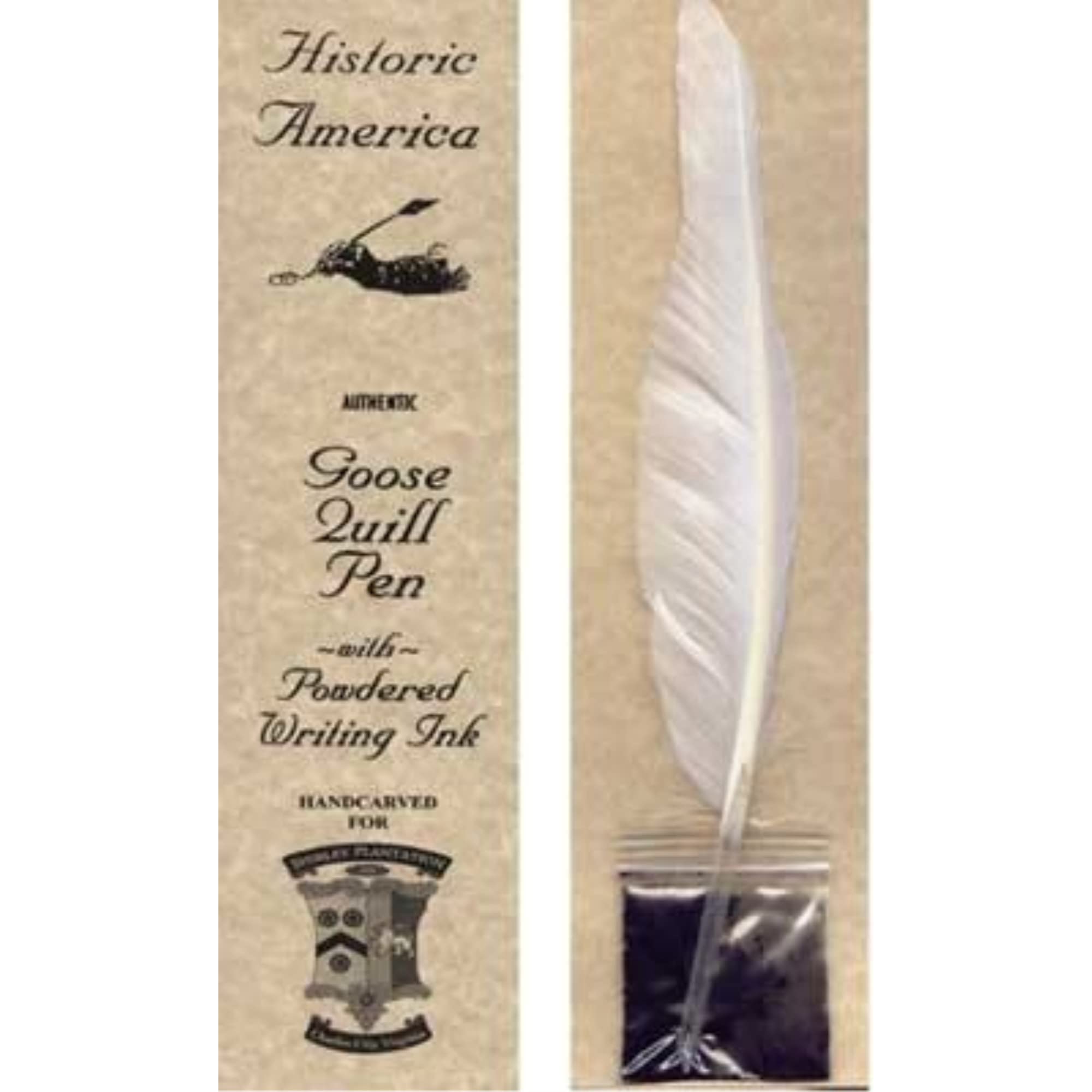 Quill Pen, Ink Pen, Feather Pen with Powdered Ink, Hand Carved Goose Feather Pen, Sign Constitution