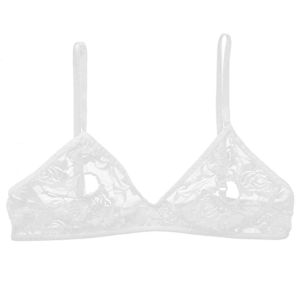ZHIMING Women's Thermal Underwear Soft lace Floral Sheer Nipples Open Hollow See-Through Bra Wireless Unlined Bra top (Color : Black, Cup Size : C)