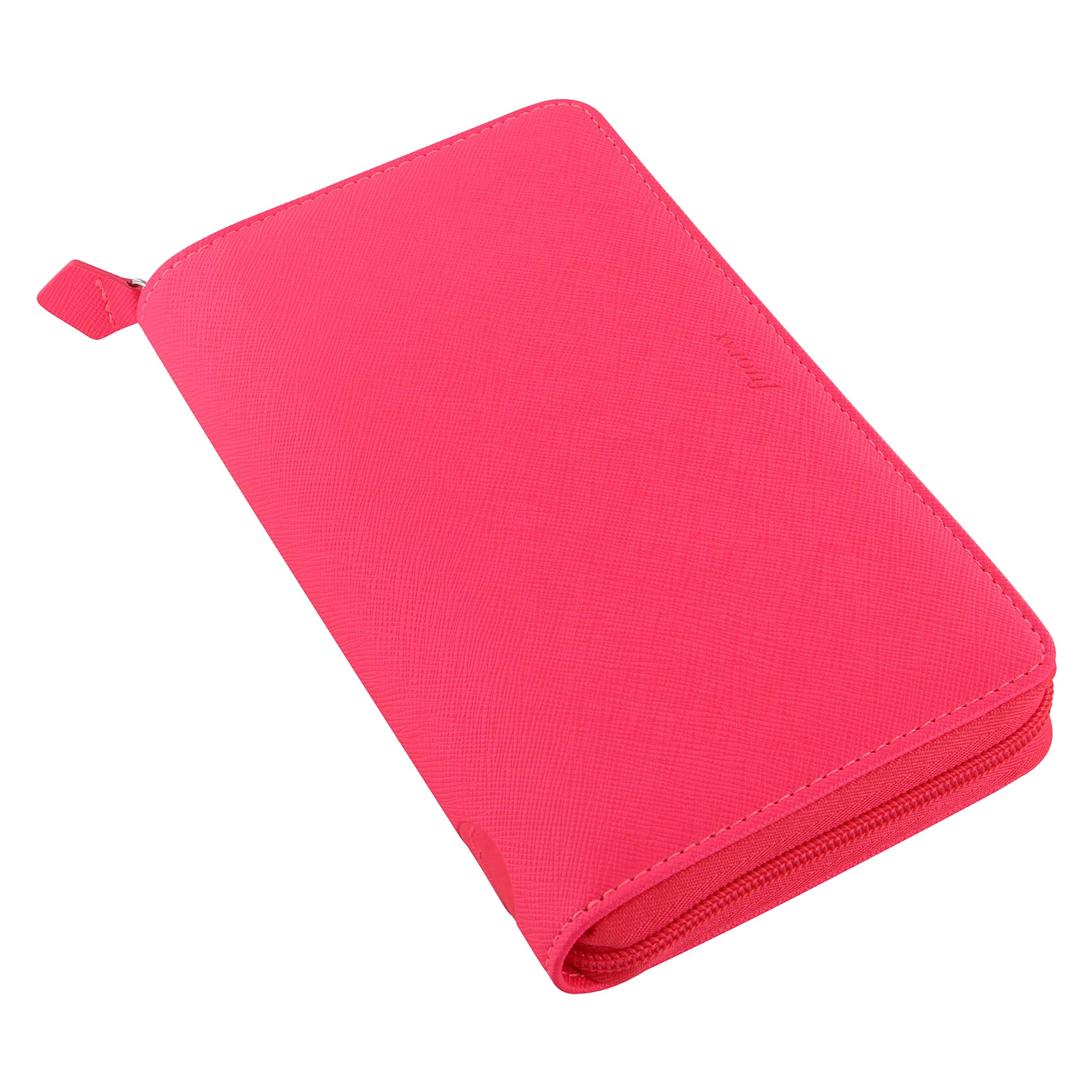 Saffiano Zip Organizer, Classic Leather-Look Planner Includes a 2021 Week on 2 Pages Calendar Diary, with Secure Card and Coin Pockets, with Premium Erasable BallPen and 3 Refills (Pink/Pink)