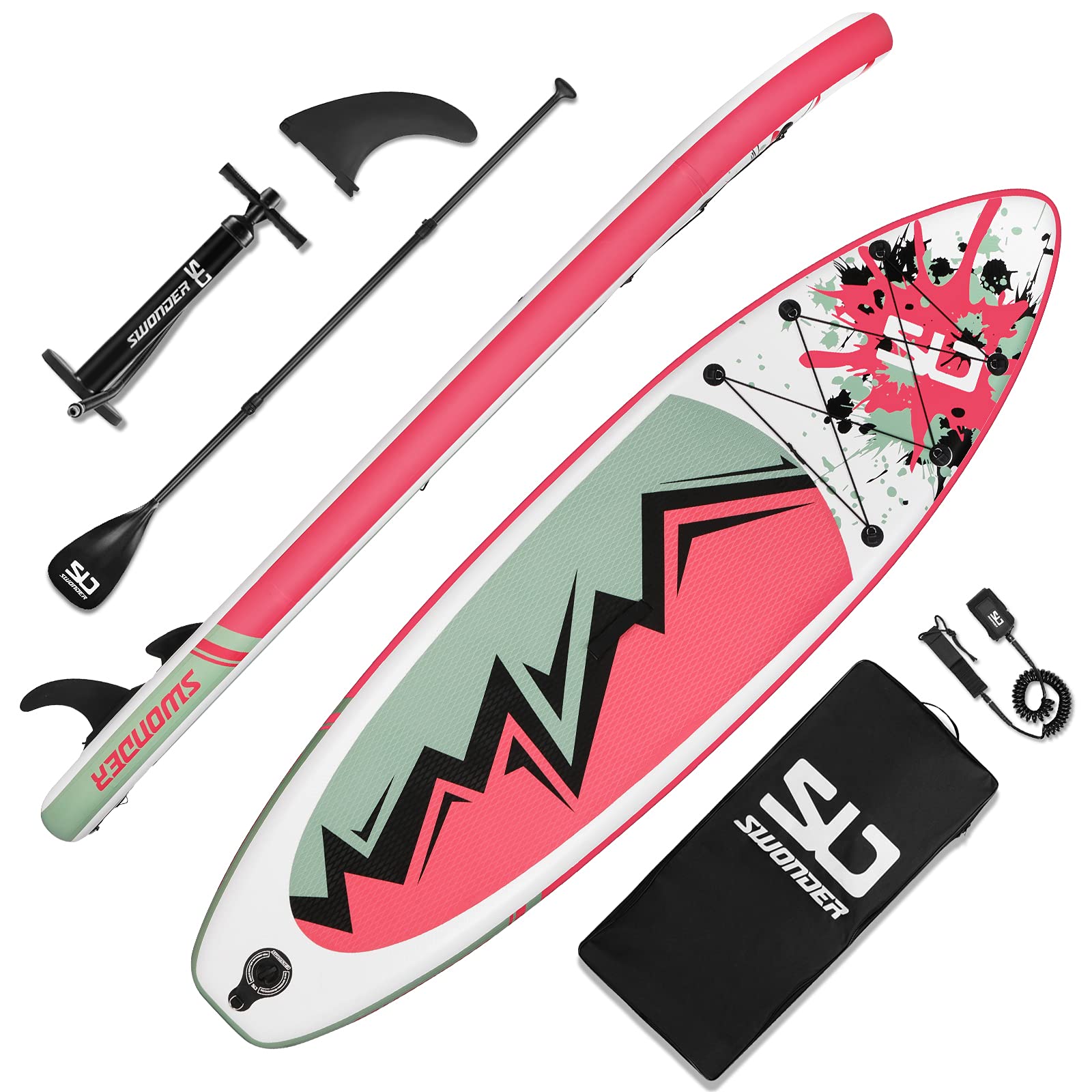 Swonder Inflatable Stand Up Paddle Board for Adult & Youth, 17.2 lbs Ultra-Light, Super Steady SUP w Non-Slip Deck, Full Premium Accessories - Paddle, Backpack, Leash, and Pump