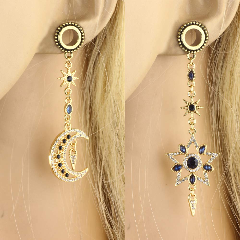 TIANCI FBYJS 6 PCS Stainless Steel Moon Star Dangle Ear Plugs Tunnels Gauges Stretcher Piercings Big Hoops