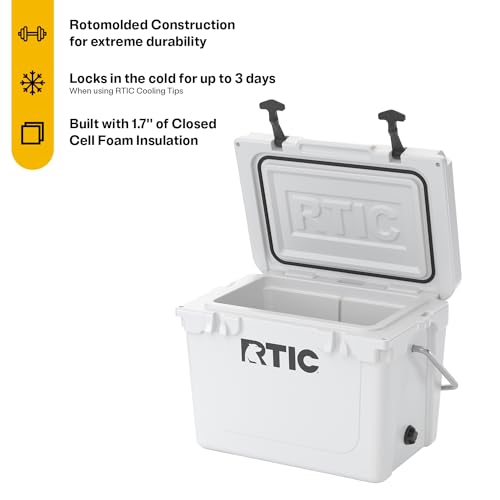 RTIC 20 QT Ultra-Tough Cooler Hard Insulated Portable Ice Chest Box for Beach, Drink, Beverage, Camping, Picnic, Fishing, Boat, Barbecue, Tan