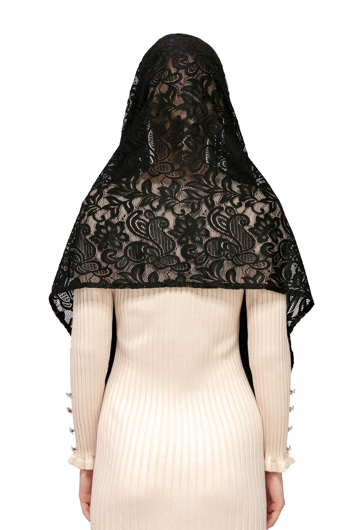 Wgior Rectangular Chapel Veil Scarf Catholic Church Veils Mantilla Wrap Shawl Mass Head Covering (Black)