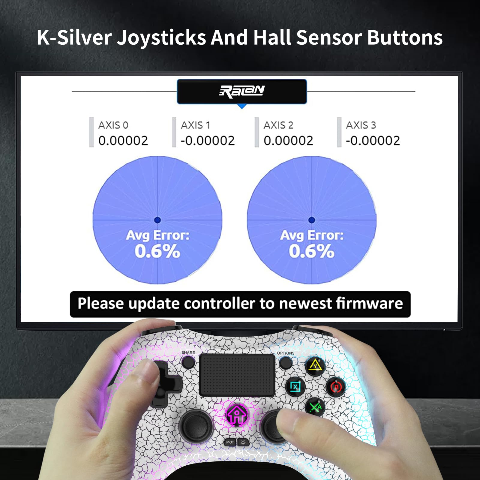 RALAN Wireless Controller with 8 Color Adjustable LED Lighting Compatible with PS4 Pro/Slim/for PS4 Controller Dualshock 4, with Headphone Jack for FPS Game (White)