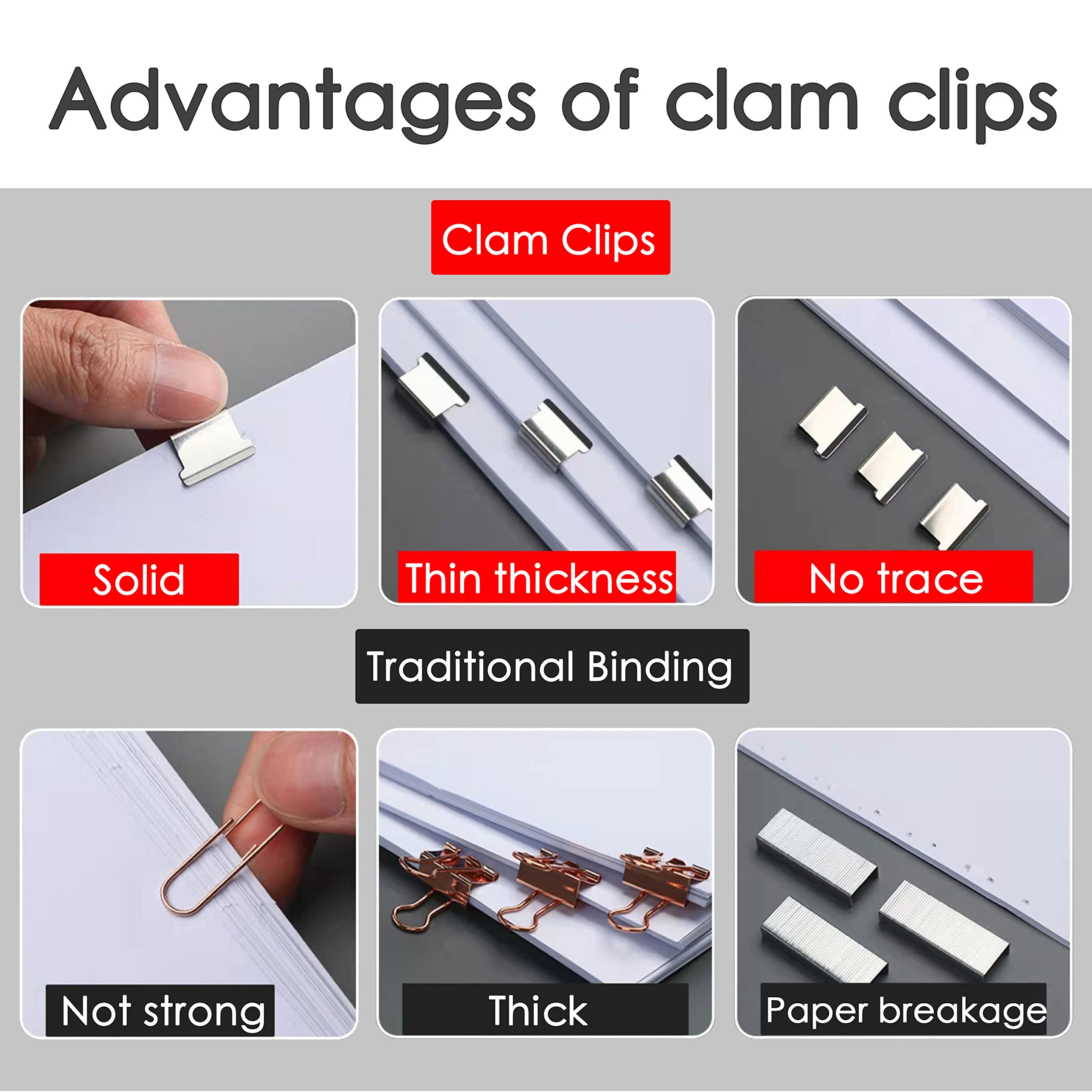 Wonderbooom 2 Pack Portable Handheld Paper Clam Clip Dispenser Large Size with 50 Stainless Steel Metal Refill Clips,Fast Paper Clipper for Desk Document Office Home School