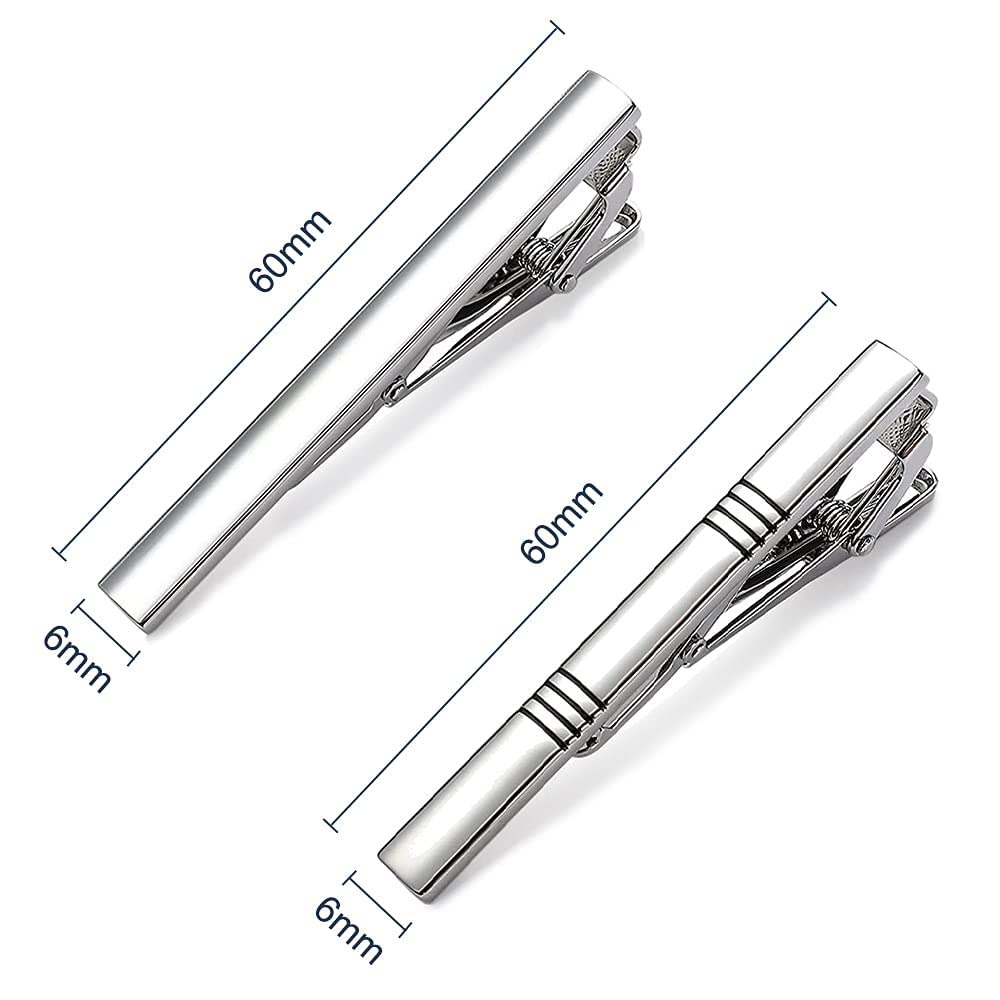 UHIBROS Mens Tie Clip Tie Bar Set for Regular Ties Silver Tone Luxury Gift Box Wedding Business Clip