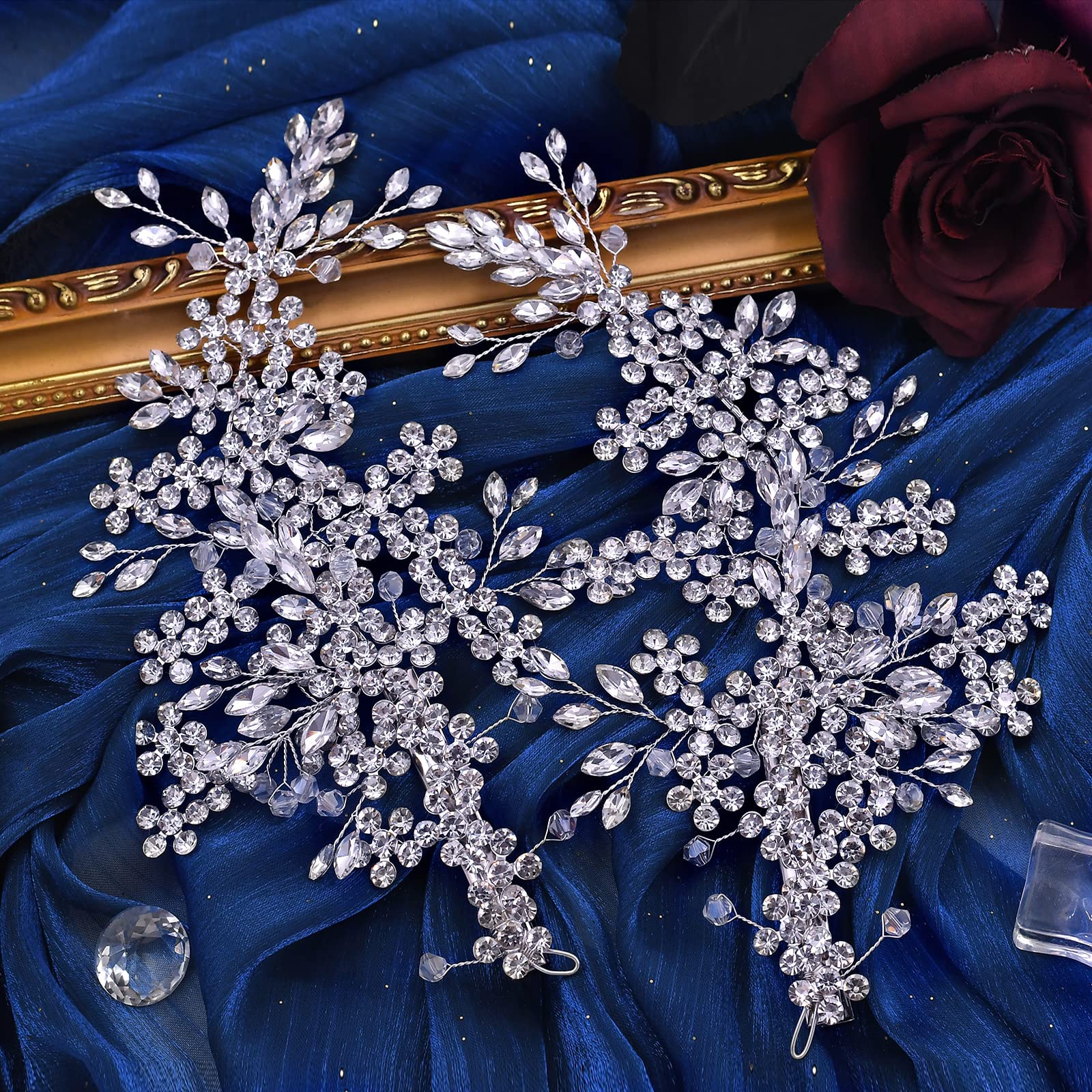 ULAPAN 2 Pack Bride Wedding Headband, Rhinestone Bridal Bridesmaid Hair Clips Accessories, Party Hair Accessories Headpieces for Women(Silver)