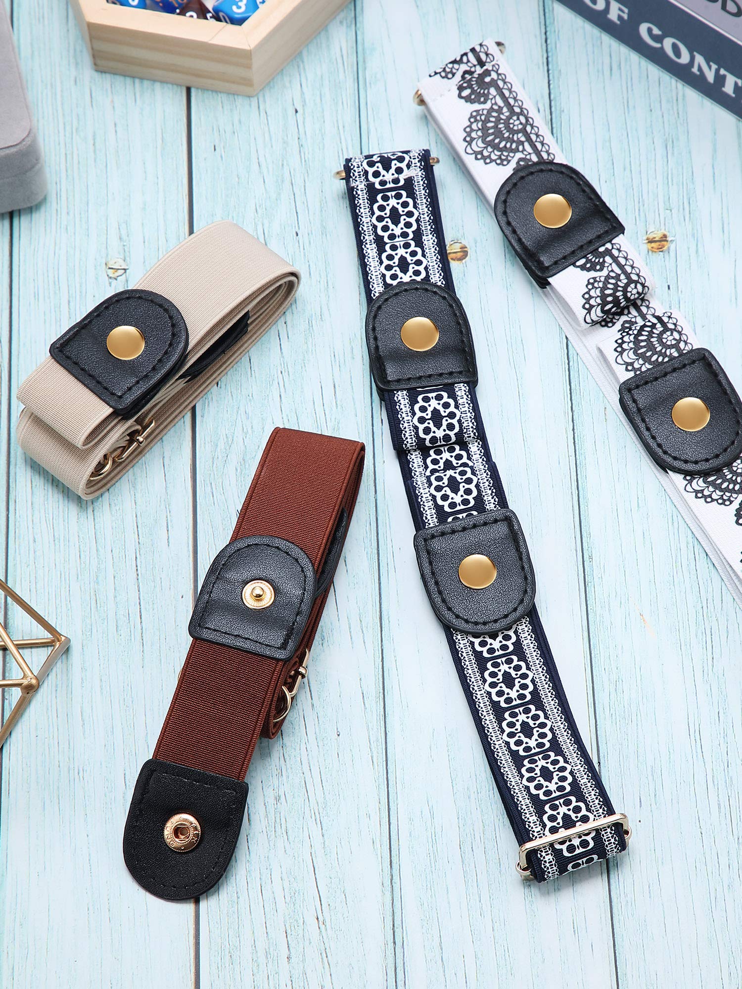 Syhood 4 Pieces Elastic Belt for Women No Buckle Buckless Belt Stretch Belt Invisible Elastic Belt Unisex for Jeans Pants(Color 3)