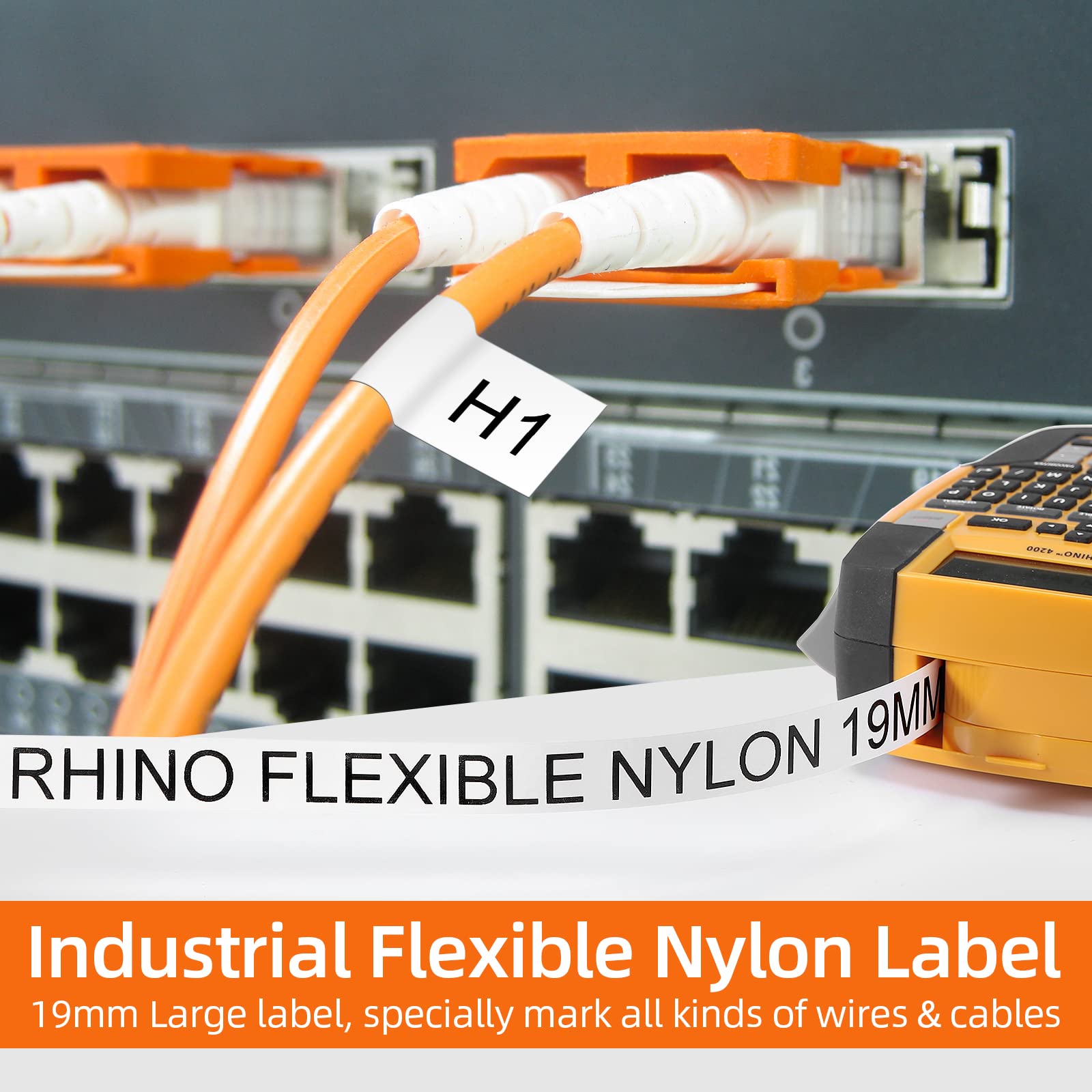 Replacement for Dymo Rhino 18489 19mm Flexible Nylon Industrial Label Tape 3/4" Black on White Ribbon Compatible with DYMO Rhino 5200 4200 5000 6000 Industrial Label Maker Refills, 4-Pack