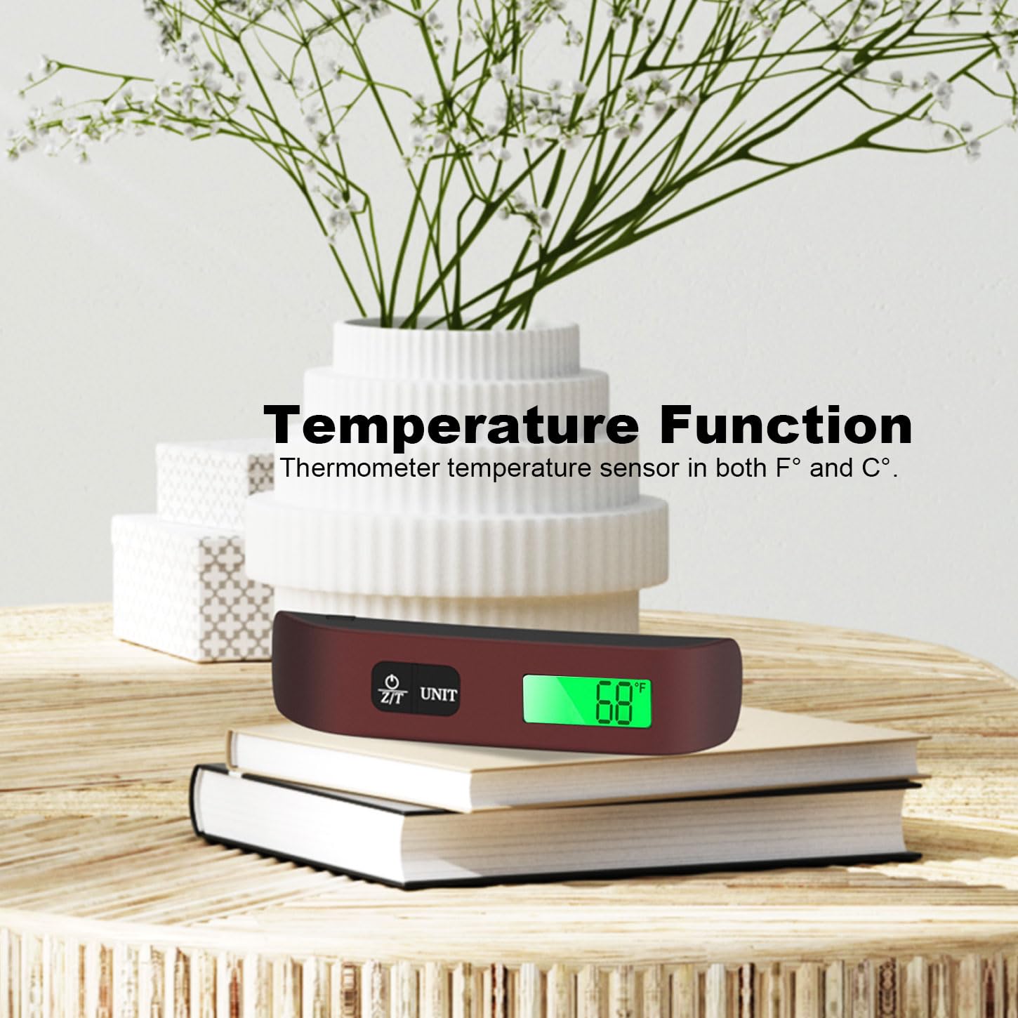 Raabiko Luggage Scale, Portable Digital Luggage Weight Scale with Temperature Sensor, Rubber Paint, 110 Pounds, Battery Included, Ruby Red