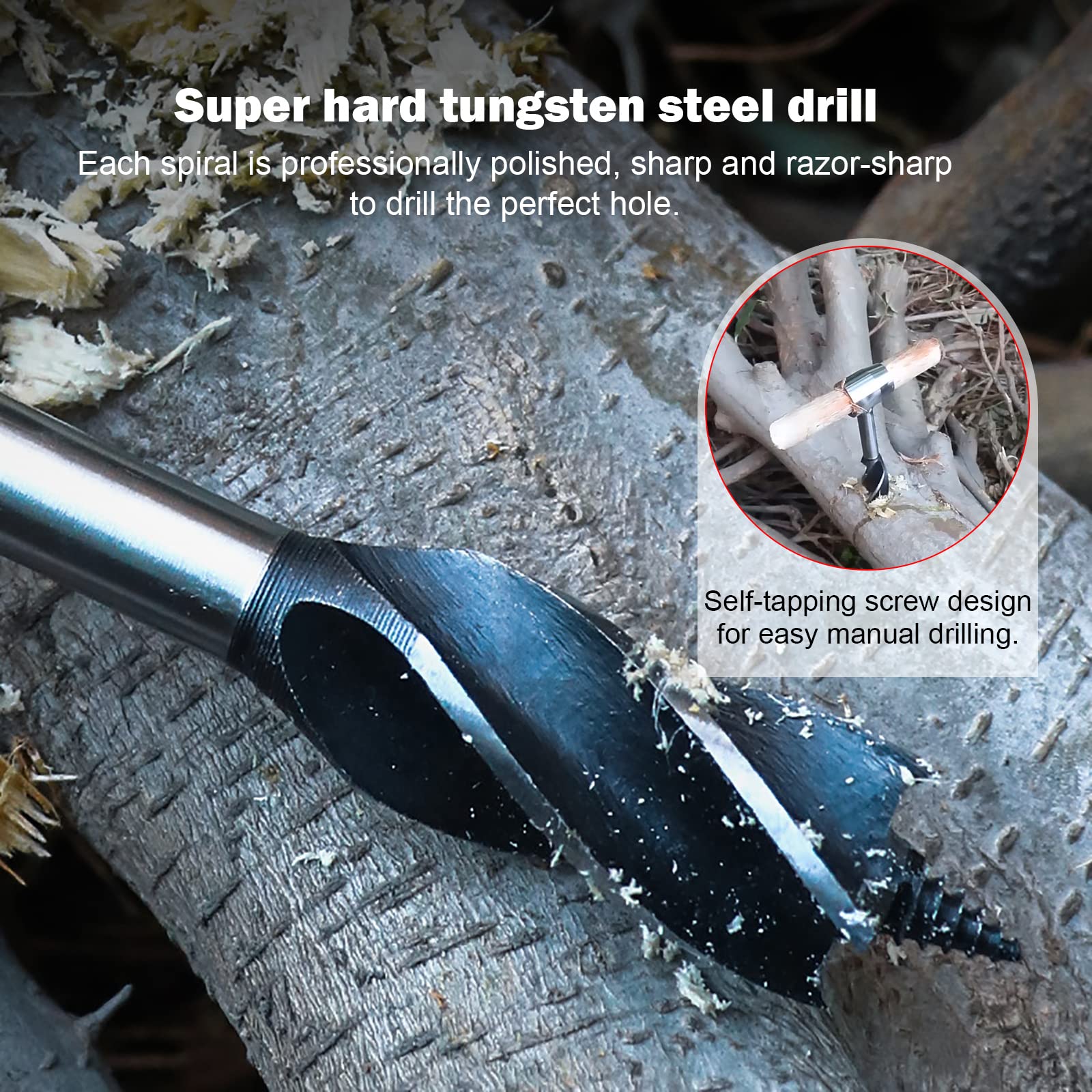 Wood Auger Drill Bit, 1.5" Survival Settlers Tools Scotch Eye Auger Bushcraft Gear And Equipment Manual Wood Auger Peg And Hole Maker Multitool With Leather Case For Camping And Outdoor Backpack (Beige)