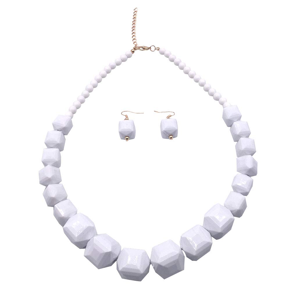 White Beads Necklace, Costume Jewelry For Women Strand Necklaces, Acrylic African Beaded Necklace Chunky Statement, Halloween Necklaces (necklace earrings set)