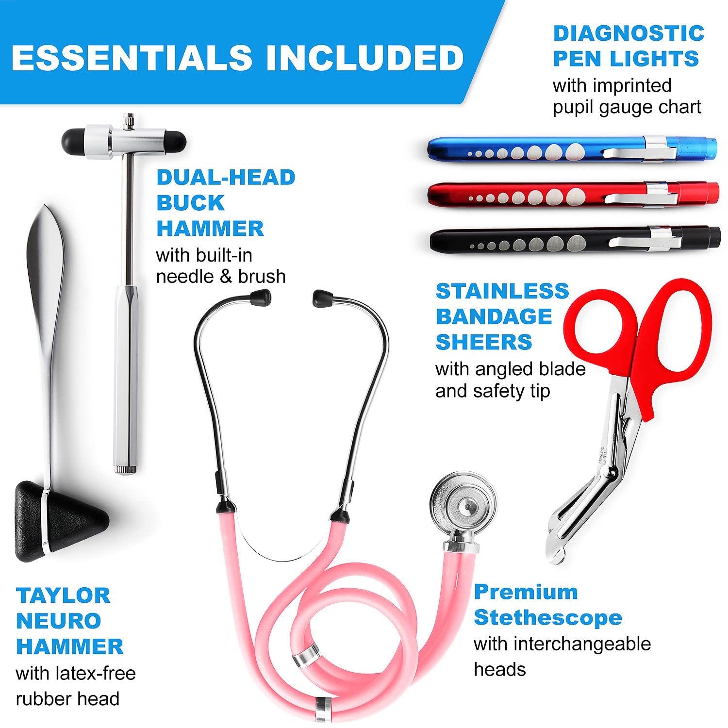 Primacare KB-9397-PK Stethoscope Case, SUPPLIES INCLUDED, Pink with Multiple Compartments, Portable and Lightweight First Aid Kit Bag with Vital Medical Supplies, Nursing Accessories for Nurses