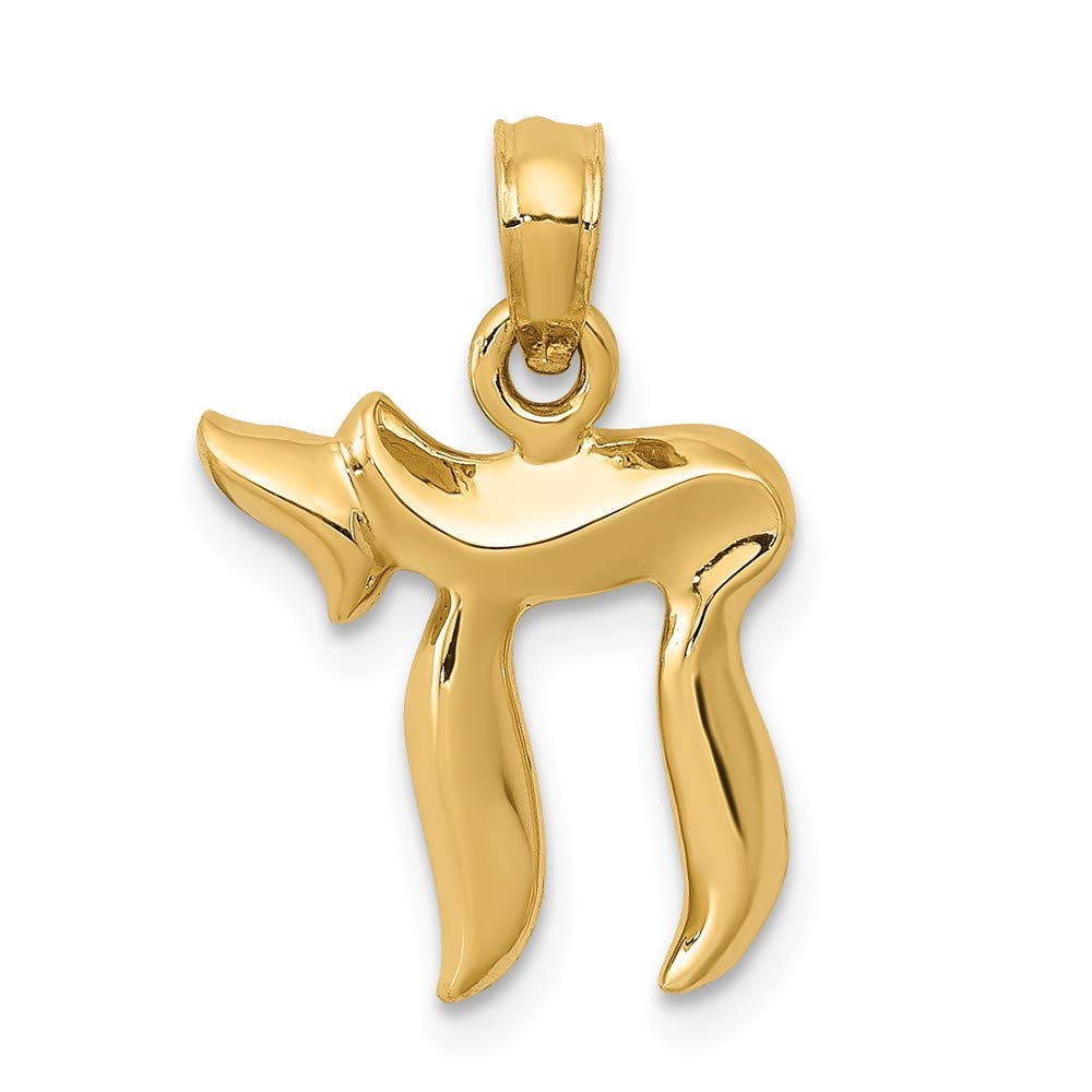 Solid 14k Yellow Gold Chai Pendant Charm - 19mm x 13mm