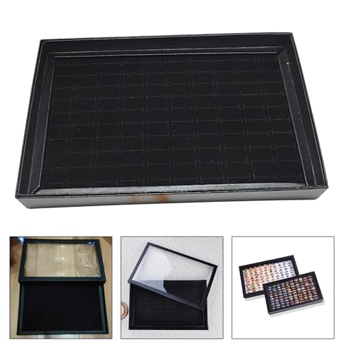 UGPLM Rings Display Tray Rings Earrings Showcase 100 Slots Foam Insert with Flannel Gift Rings Holder Case Jewelry Tray Organizer, A