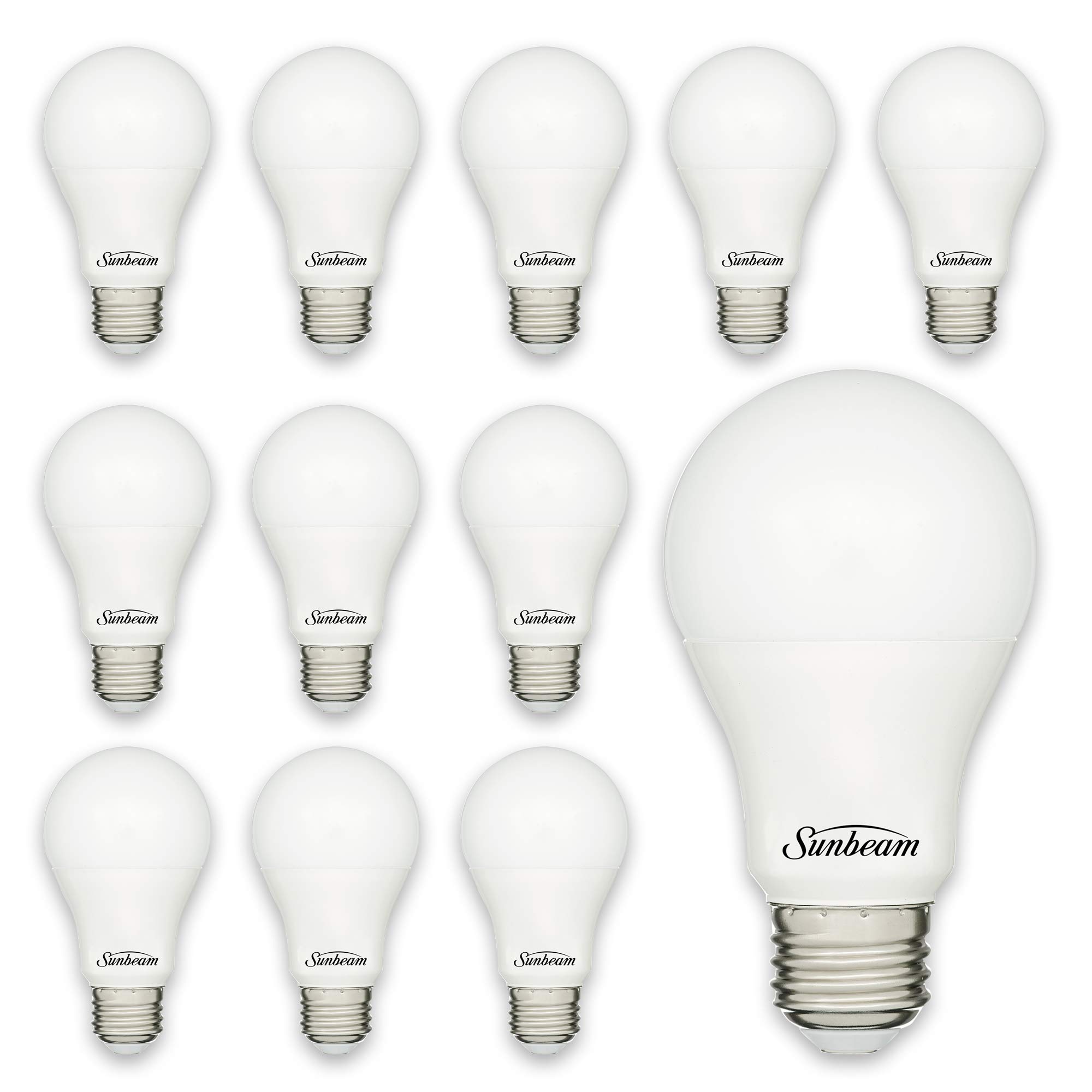 Sunbeam 16895 9W LED Day Light 5000K 60 W Equivalent, 25000 Hours, 800 Lumens, Medium Base, A19 Light Bulb 12-Pack