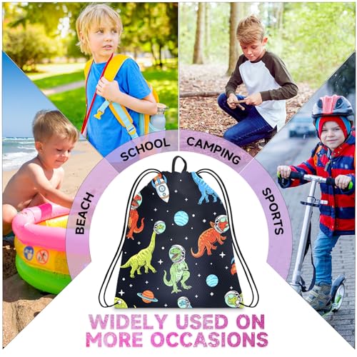 RLGPBON Dinosaur Drawstring Backpack for Kids Girls and Boy,Boys Drawstring Bag,Sports Gym Bag for Boys, Kids Waterproof Swimming Bag Beach Sackpack