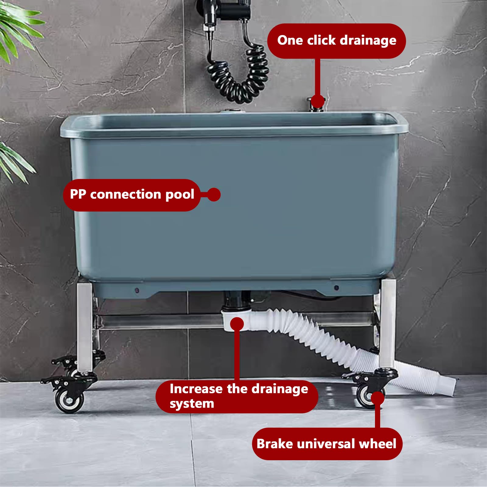Plastic Freestanding UtilityTub,Washing Hand Basin for Laundry,Freestanding Plastic Laundry Sink,for Restaurant, Kitchen and Home(60X40X50.5cm/23.6X15.7X19.8inch,A)