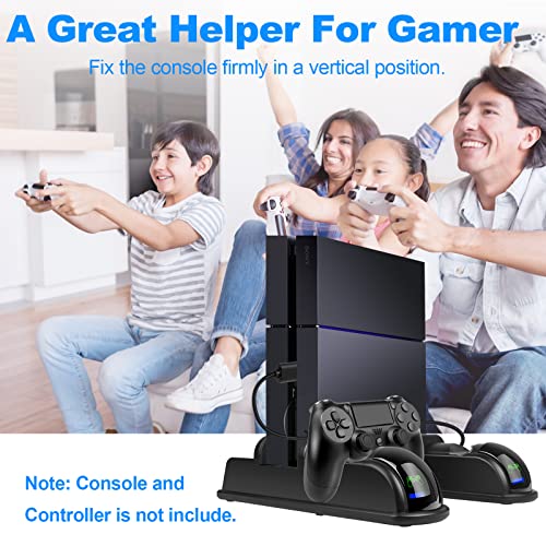 PS4 Stand Cooling Fan Station for Playstation 4/PS4 Slim/PS4 Pro, PS4 Vertical Stand with Dual Controller Port Charger Dock Station, USB Fast Charging Station with LED Indicator,12 Game Slots