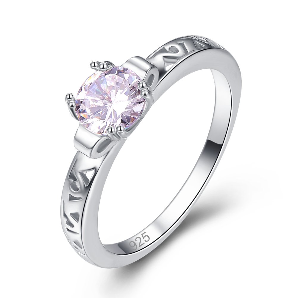 Veunora 925 Sterling Silver Created 6x6mm White Topaz Filled Engagement Wedding Rings Band for Women