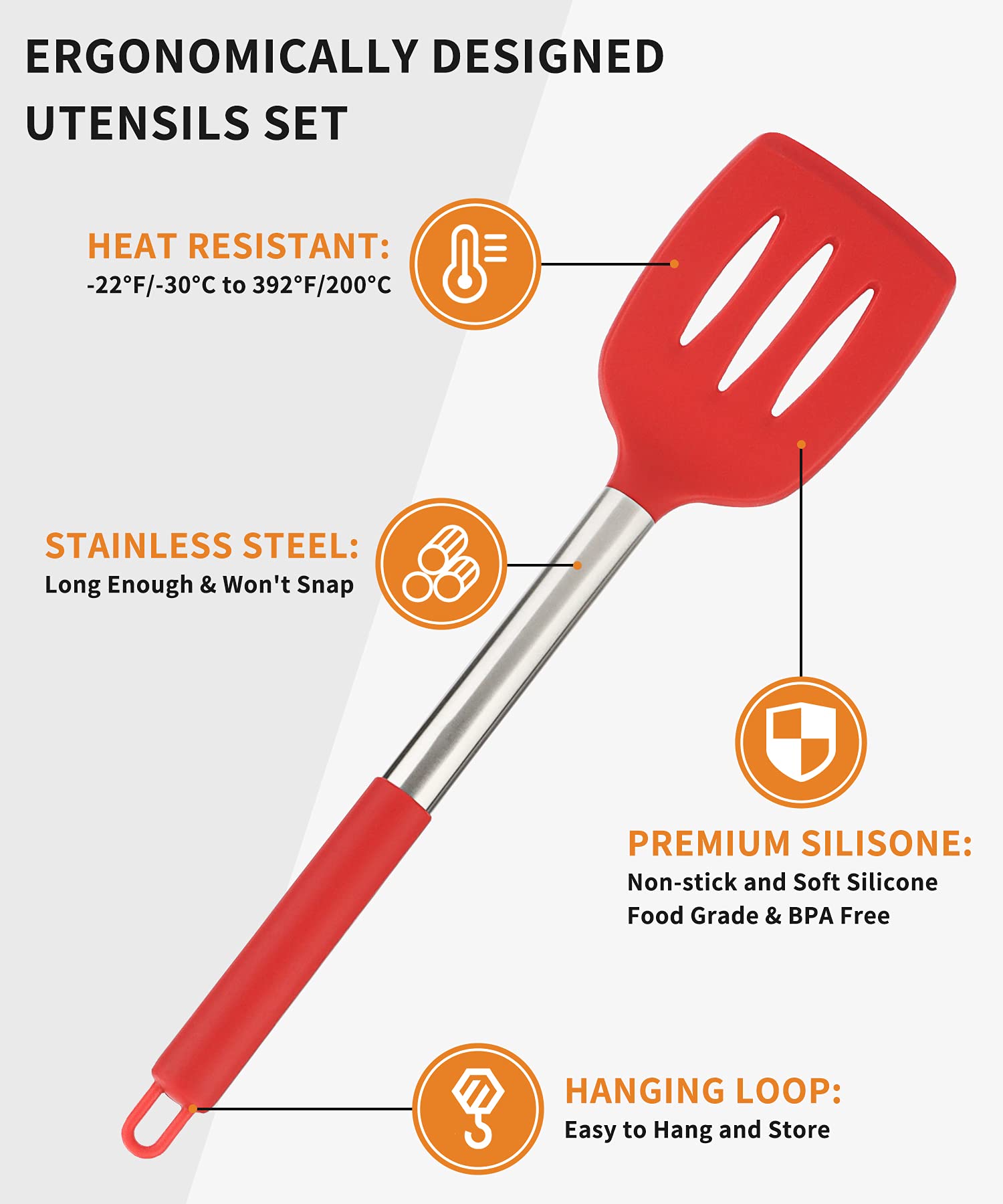 Silicone Cooking Kitchen Utensils Set- 392℉ Heat Resistant Dishwasher Safe Kitchen Utensils Sets for Cooking with Stainless Steel Handle Kitchen Gadgets Tools for Nonstick Cookware Set with Holder