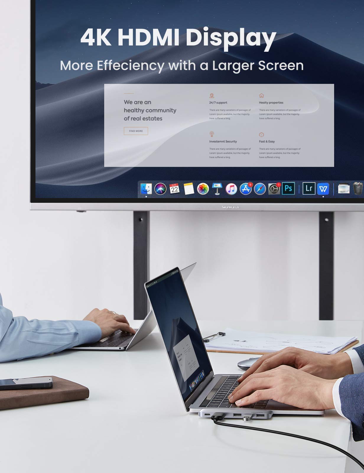 UGREEN Hub USB Type C to 4K HDMI Thunderbolt 3 100W Power Delivery 3 USB 3.0 Port Adapter Dock Station for MacBook Air M1 2020 2019 2018 MacBook Pro M1 2019 2018 2017, Silver
