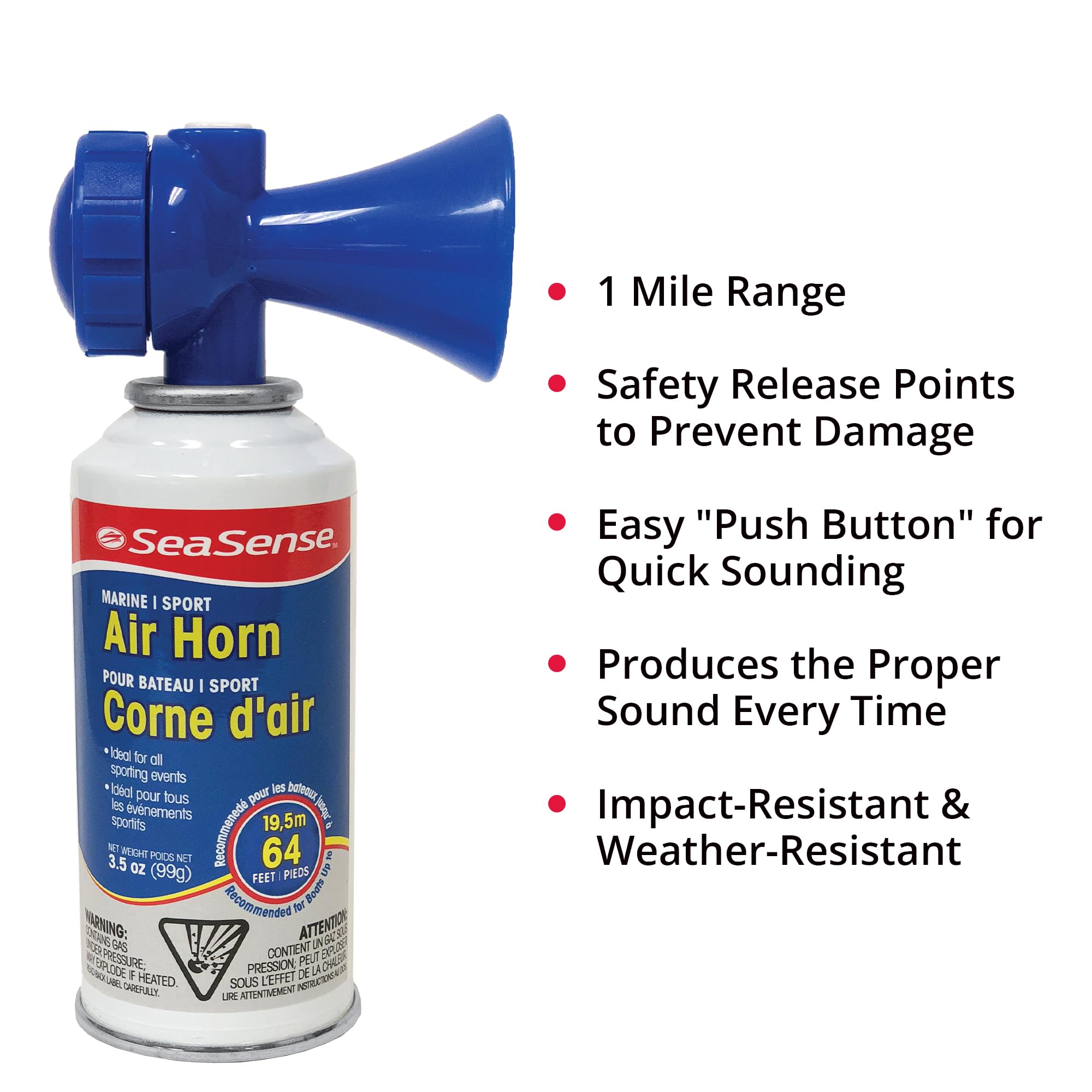 SeaSense Air Horn β Large Size (3.5 oz), 118 dB β Loud 1 Mile Range, Meets EPA & USCG Standards β Great for Boat & Marine Safety, Ideal for Sporting Events Such as Football & Soccer